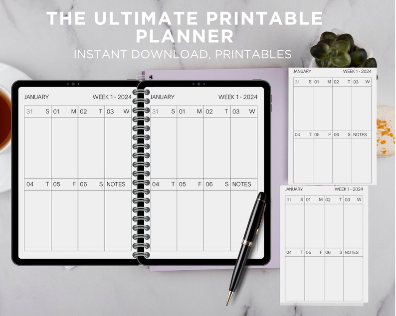 Black and White Shapes 2024 Weekly Planner, Dated Planner, Printable ...