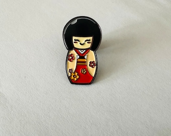 Cute Kokeshi Doll Hard Enamel Lapel Pin Gift Kawaii Japanese Girl ...