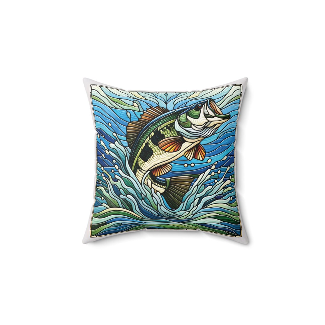 Dynamic Stained Glass Bass Jumping Out of Water Throw Pillow - Double ...