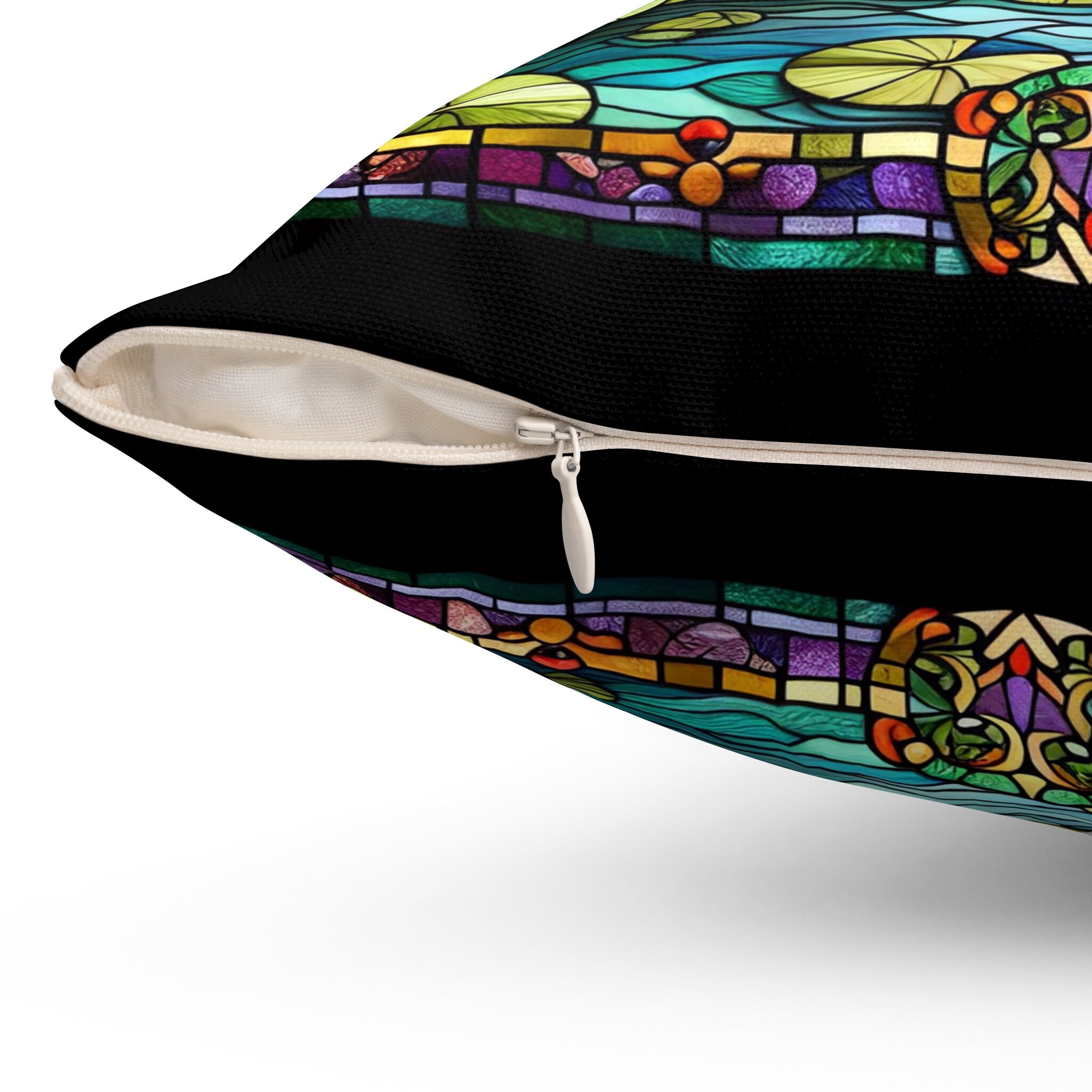 Alligator - Stained Glass Lazy Alligator in Lily Pad Swamp Throw Pillow ...