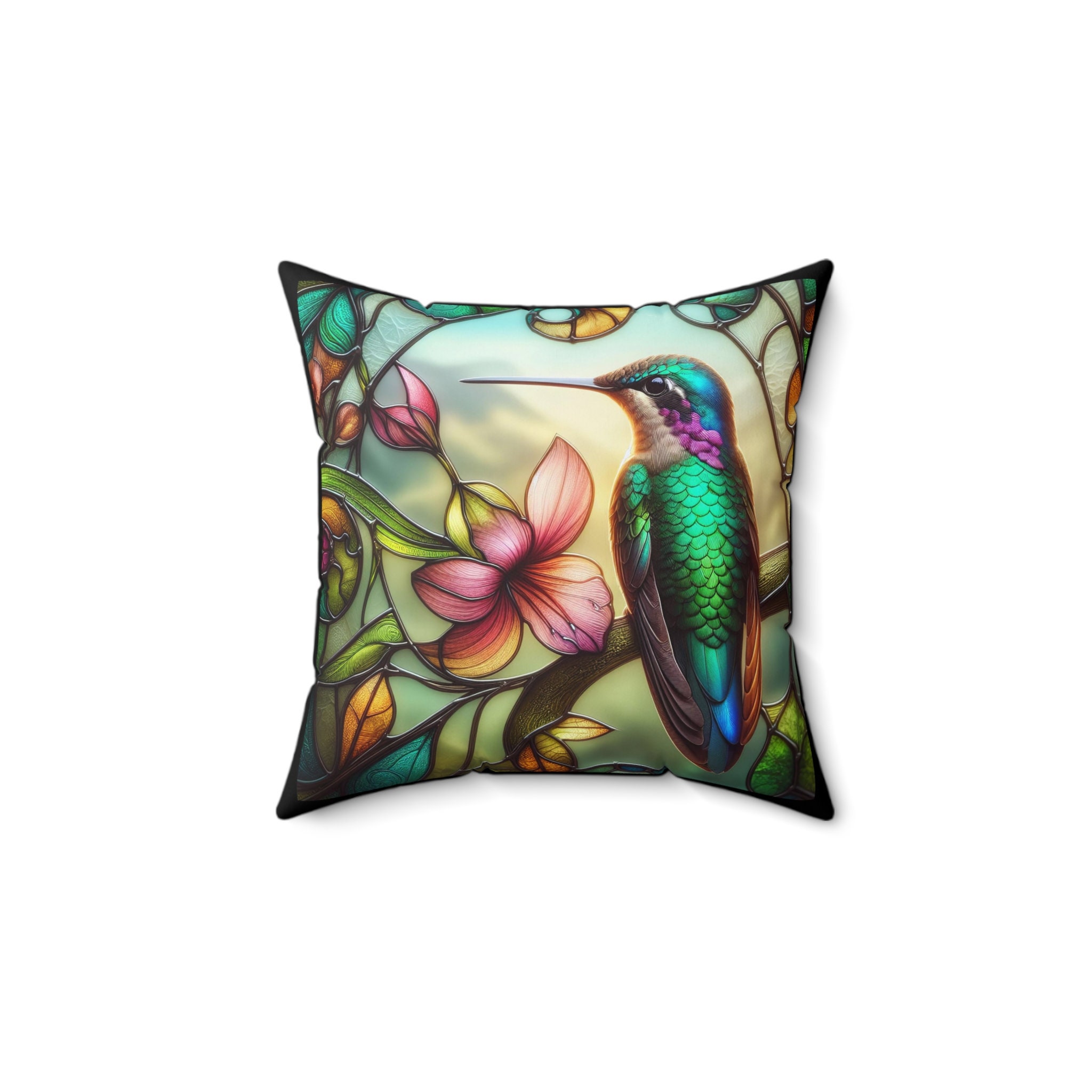 Hummingbird Stained Glass Hummingbird Throw Pillow Realistic Elegance ...