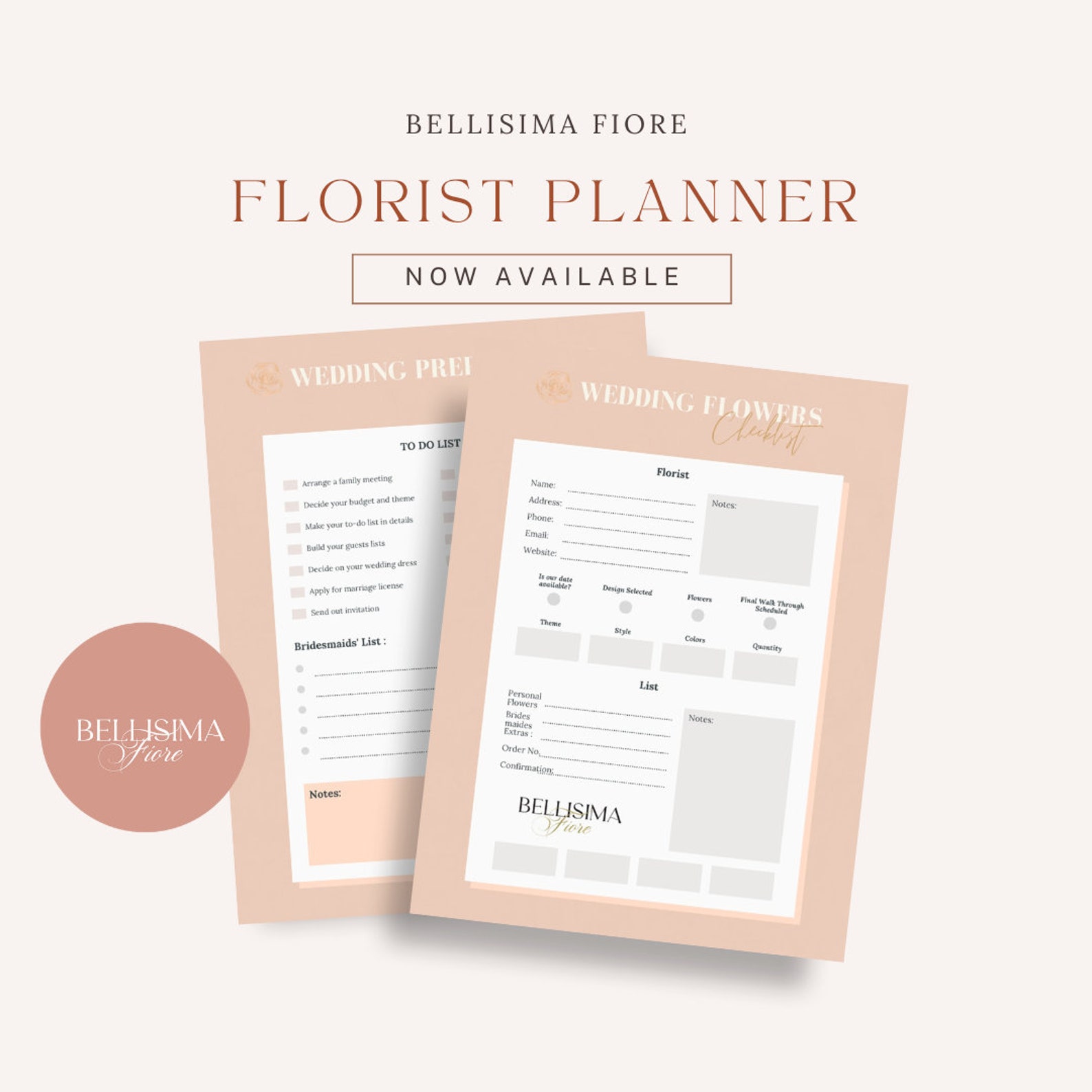 Florist Planner Printable, Instant Download, Bellisima Fiore Checklist ...