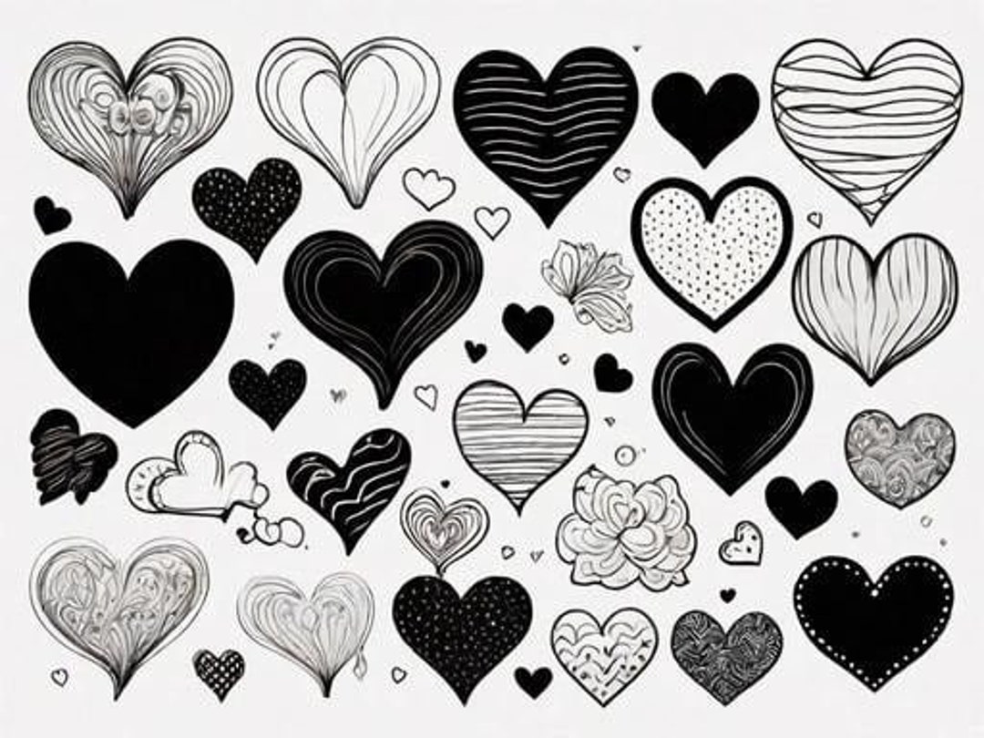 Valentine's Day Clip Art Printables Three Black Hearts - Etsy