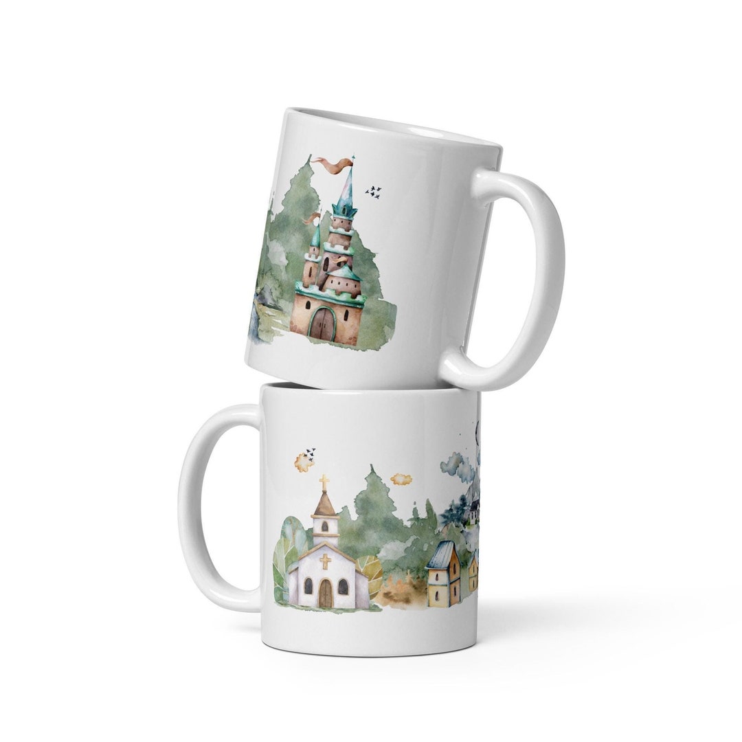 Enchanted Village Mug for Cozy Moments Watercolor Scene of a ...