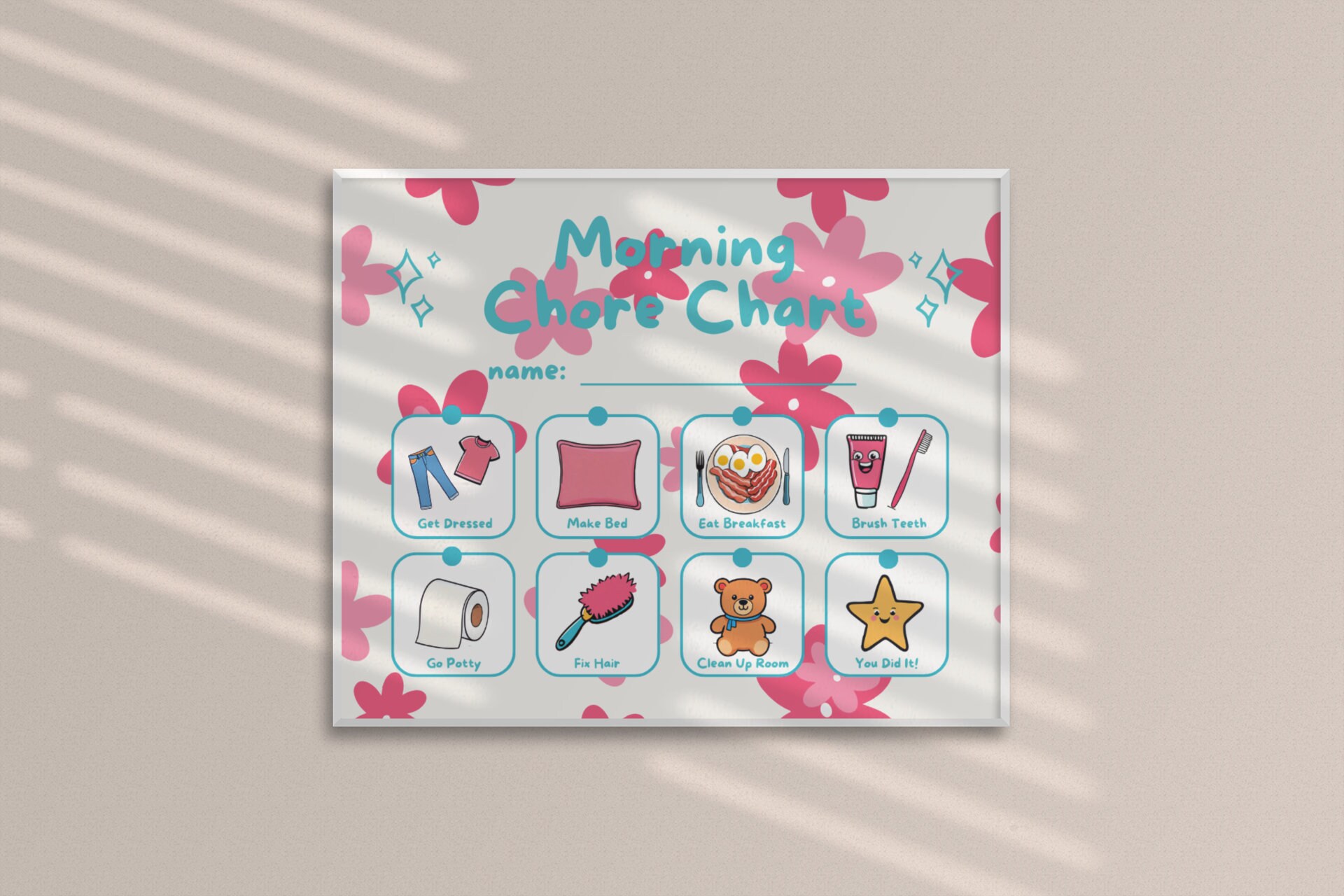 Girls Chore Chart Printable - Morning Chore Chart - Children Chore ...