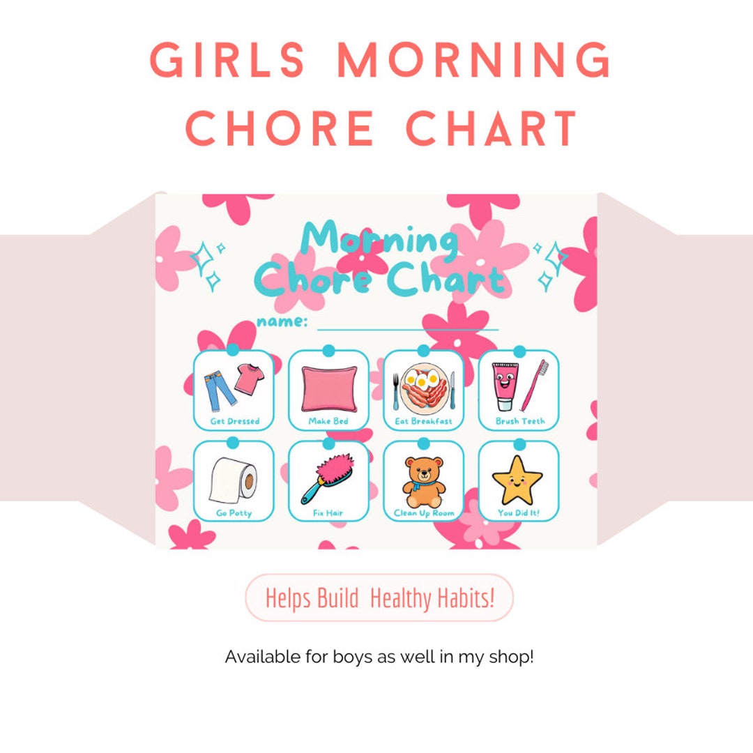 Girls Chore Chart Printable - Morning Chore Chart - Children Chore ...