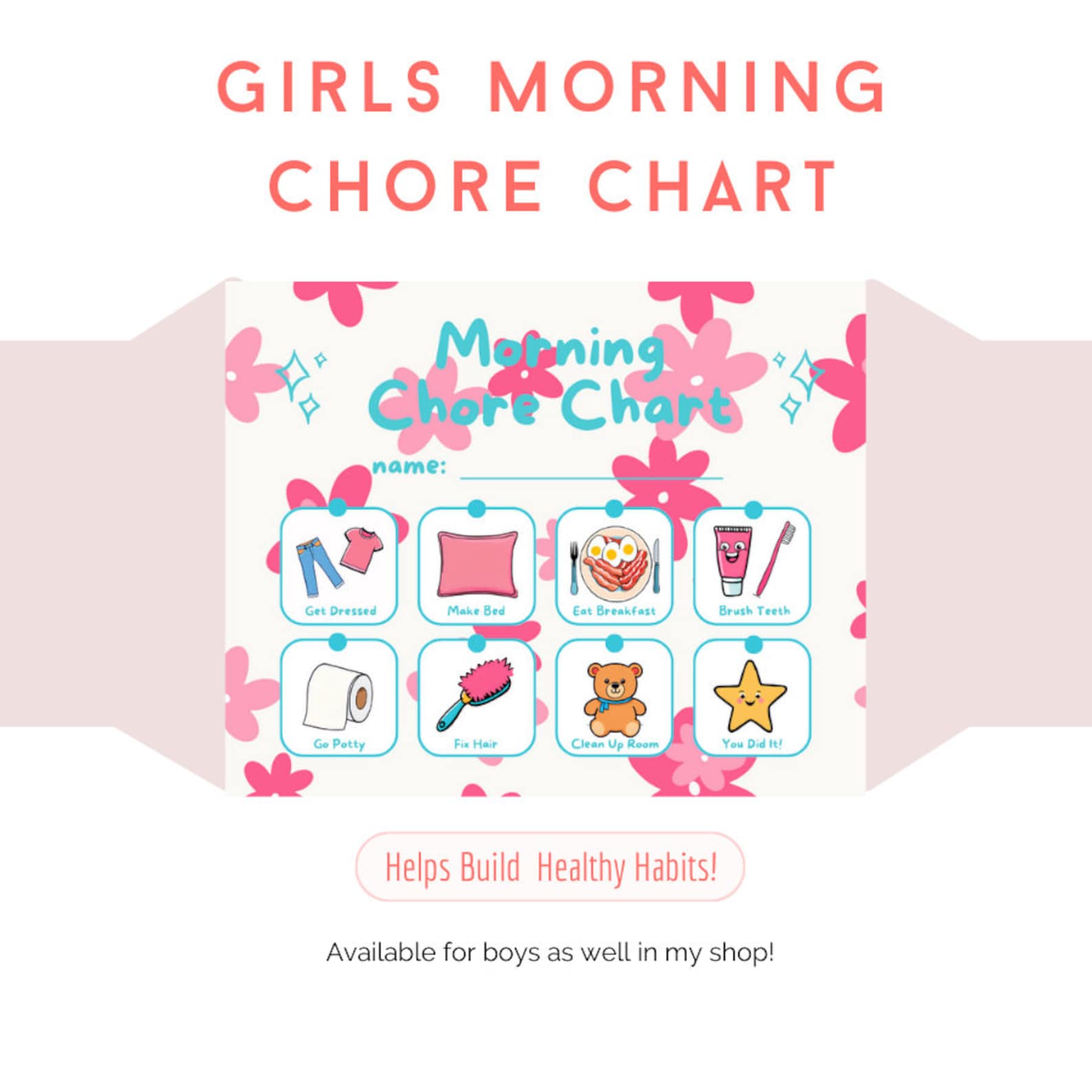 Girls Chore Chart Printable Morning Chore Chart Children Chore Chart ...