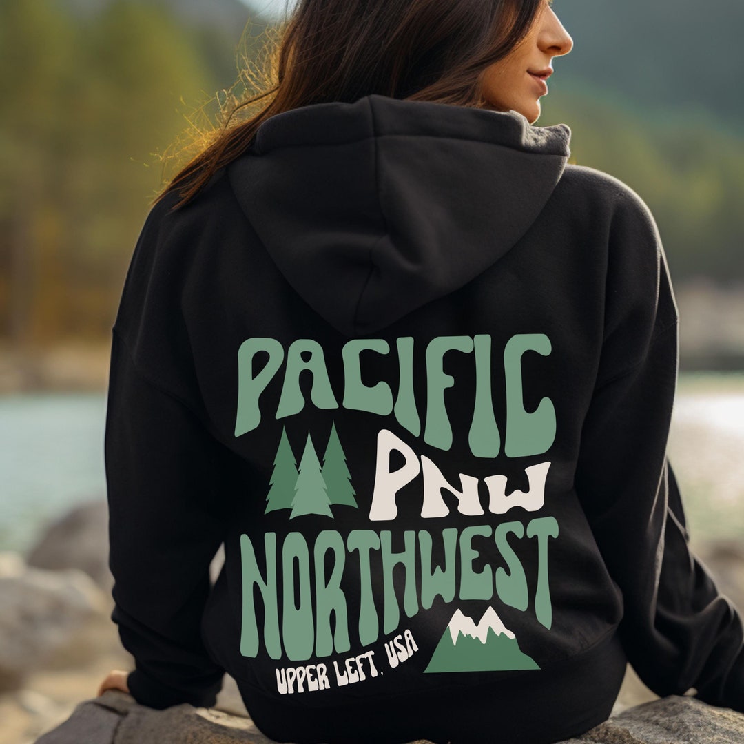 PNW Wavy Text Upper Left, USA Hoodie: Pacific Northwest Washington ...