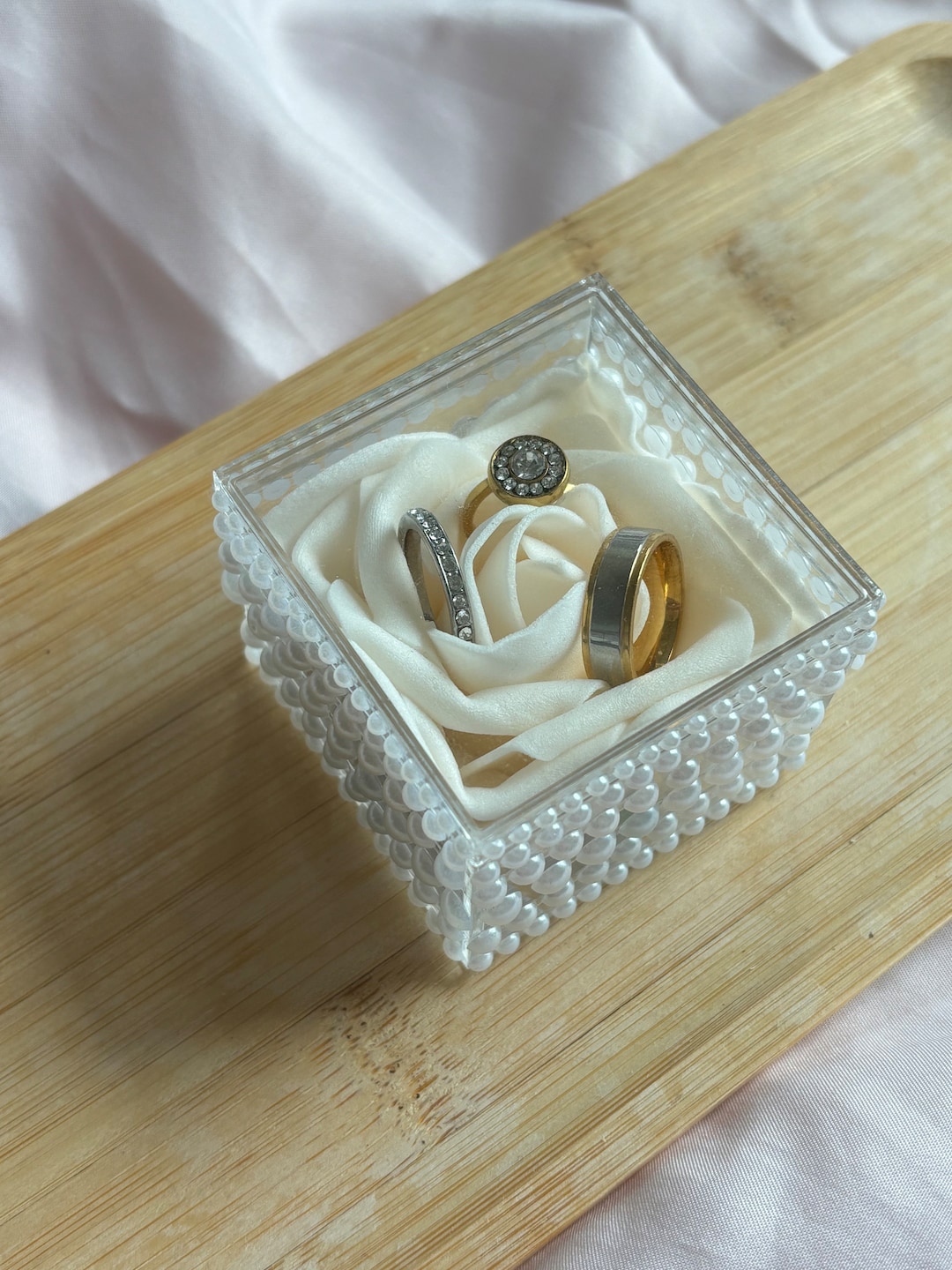 Personalized Acrylic Wedding Ring Box With Rose, Engagement Ring ...