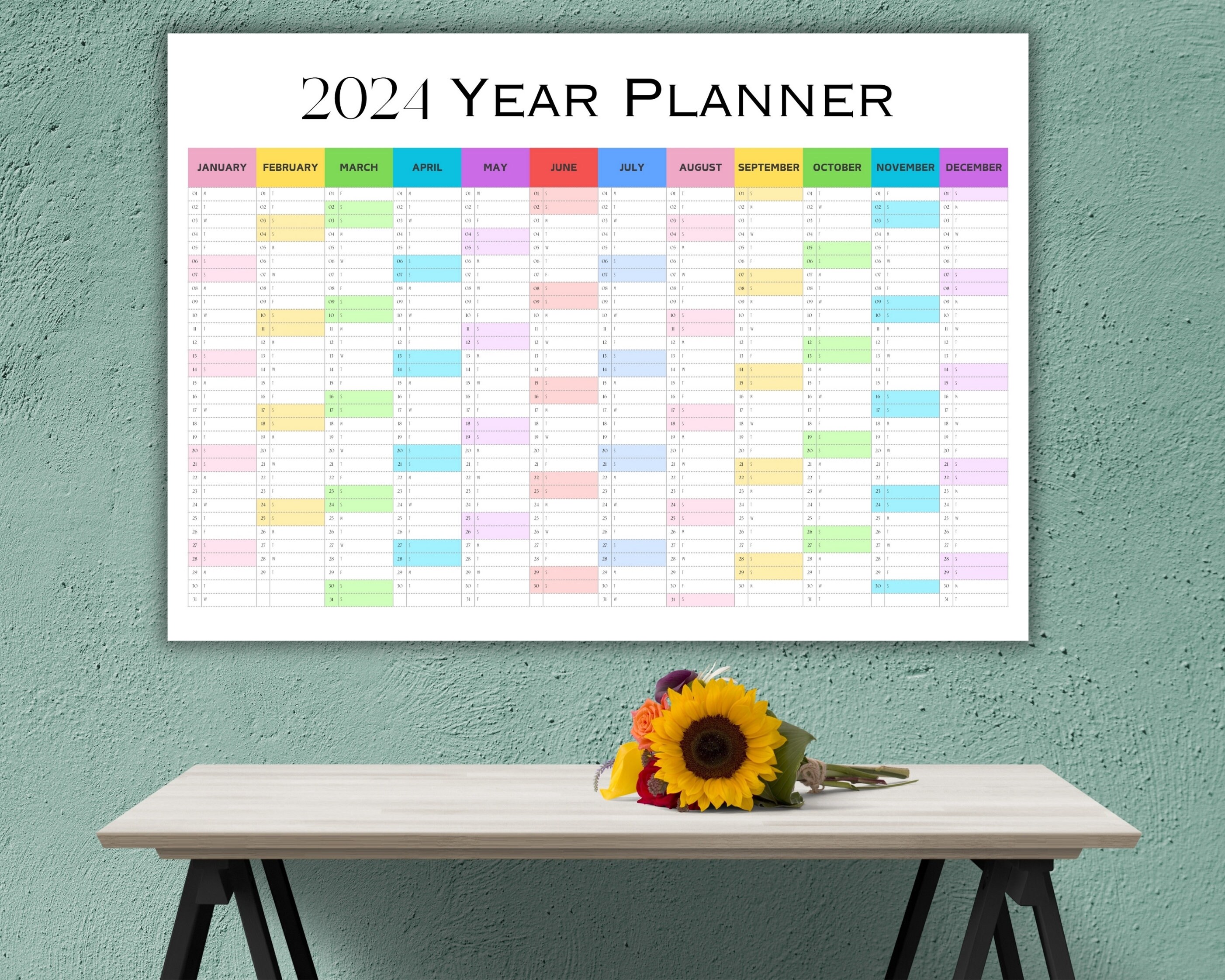 Giant 2024 Printable Wall Calendar, 2024 Wall Planner, Annual Planner ...