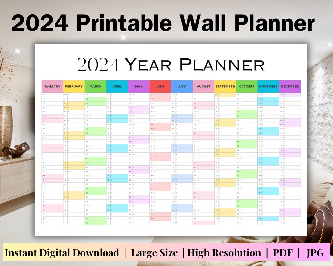 Giant 2024 Printable Wall Calendar, 2024 Wall Planner, Annual Planner ...