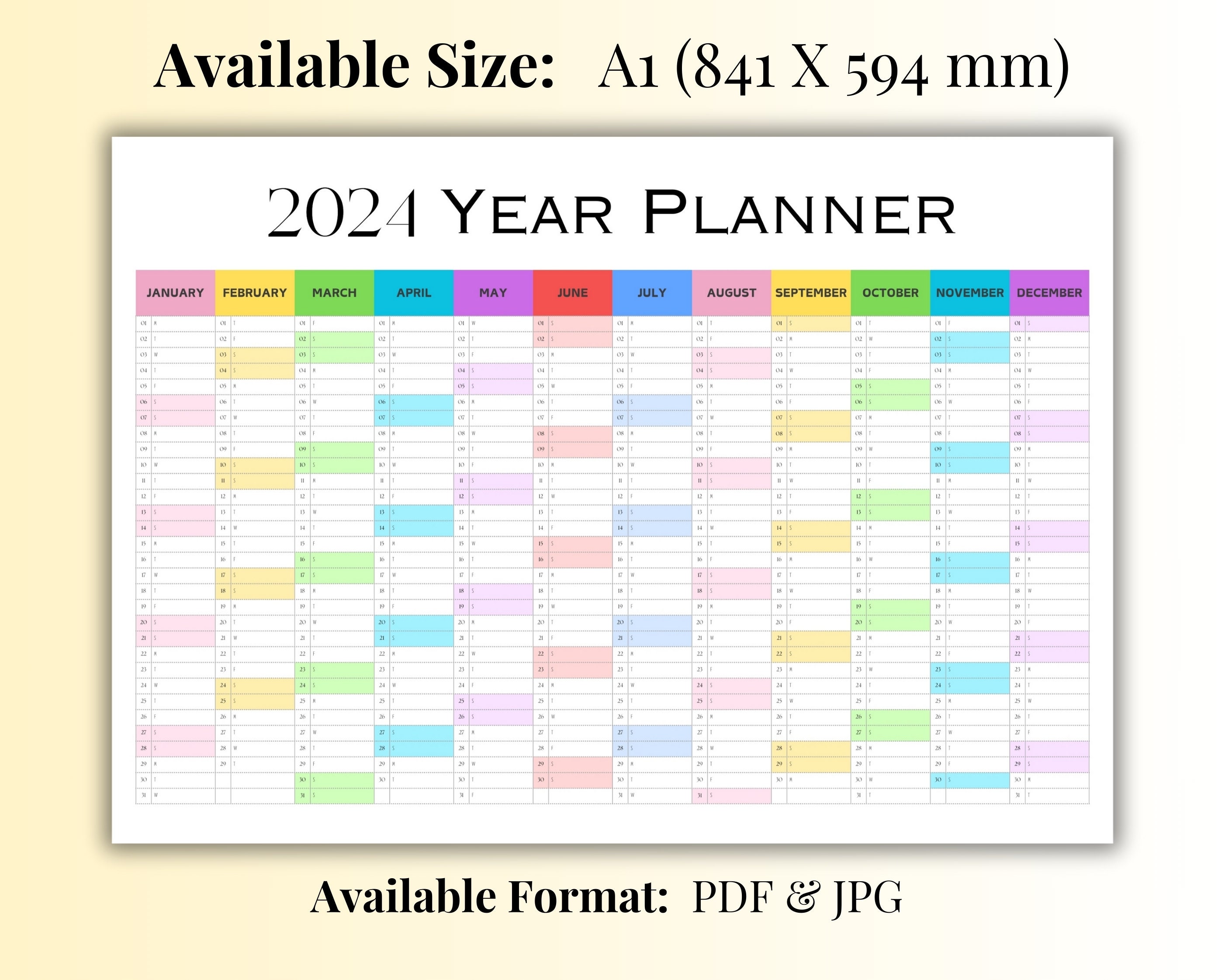 Giant 2024 Printable Wall Calendar, 2024 Wall Planner, Annual Planner ...