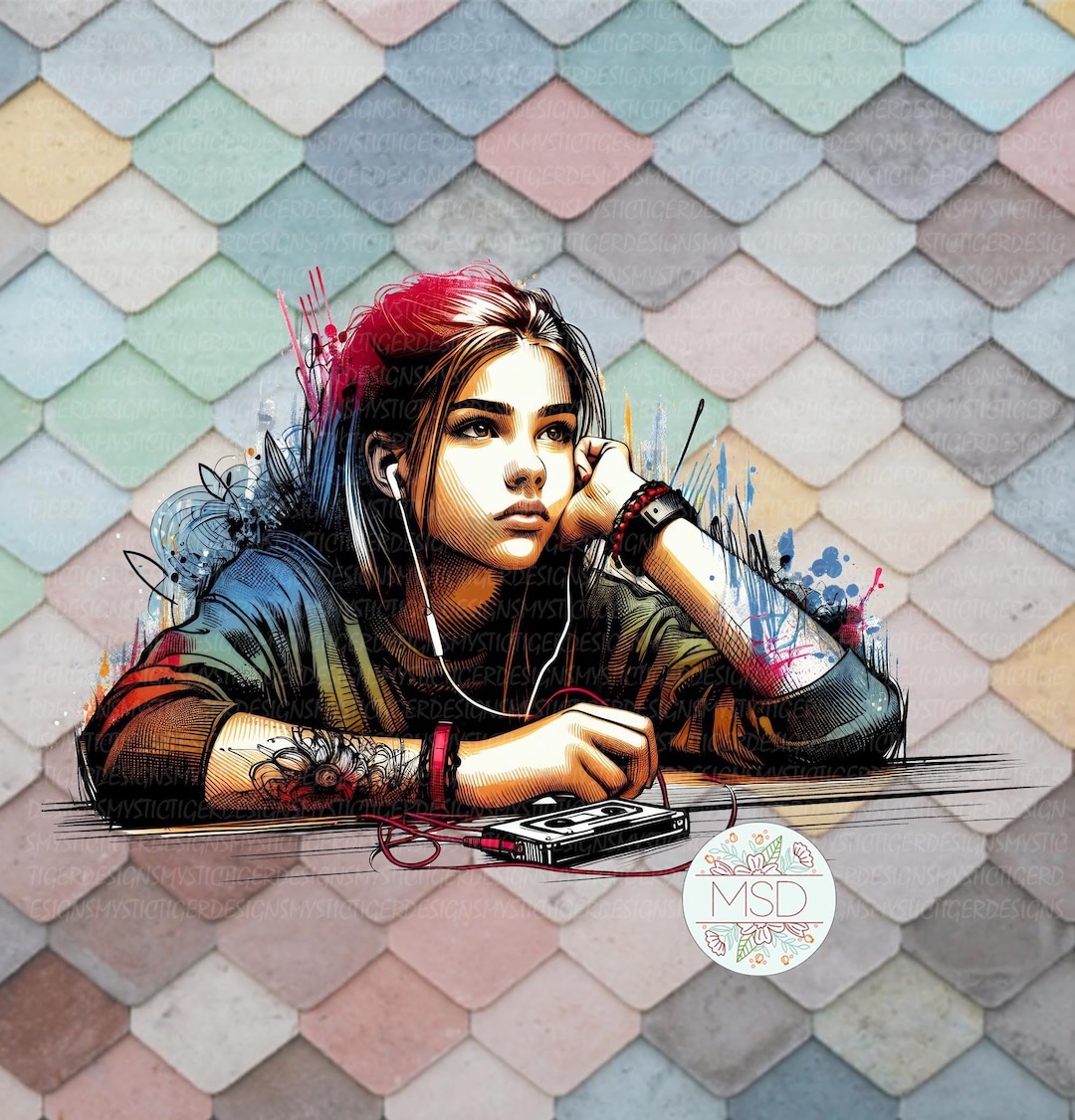 Walkman Girl Clip Art PNG for Sublimation 300dpi High-quality Digital ...