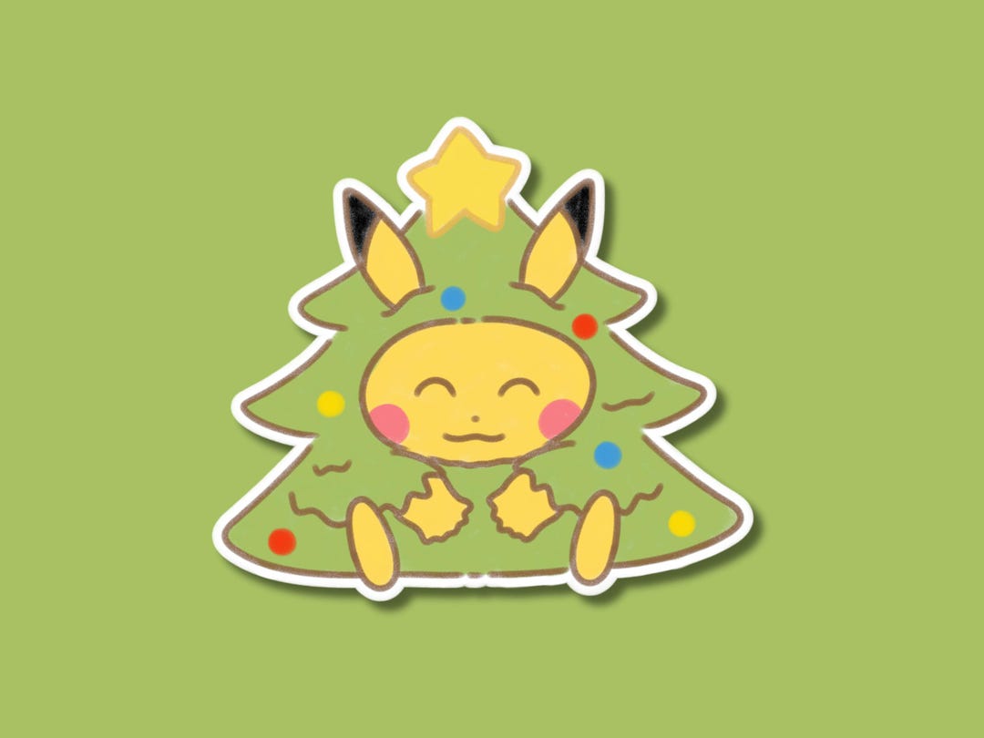 Pikachu Christmas Tree Vinyl Sticker Pokemon Water Resistant Sticker - Etsy