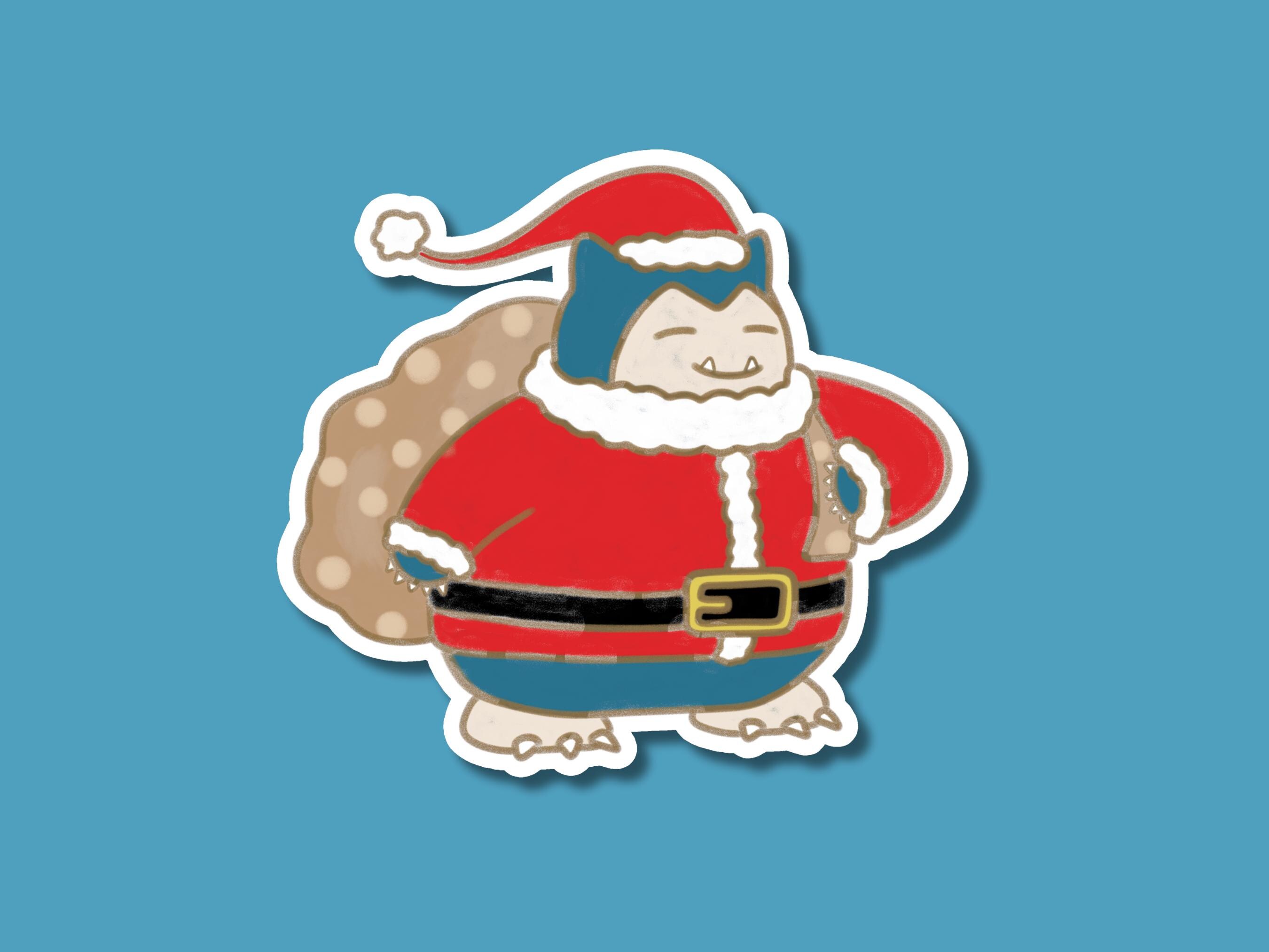Snorlax Santa Vinyl Sticker Pokemon Water Resistant Sticker - Etsy