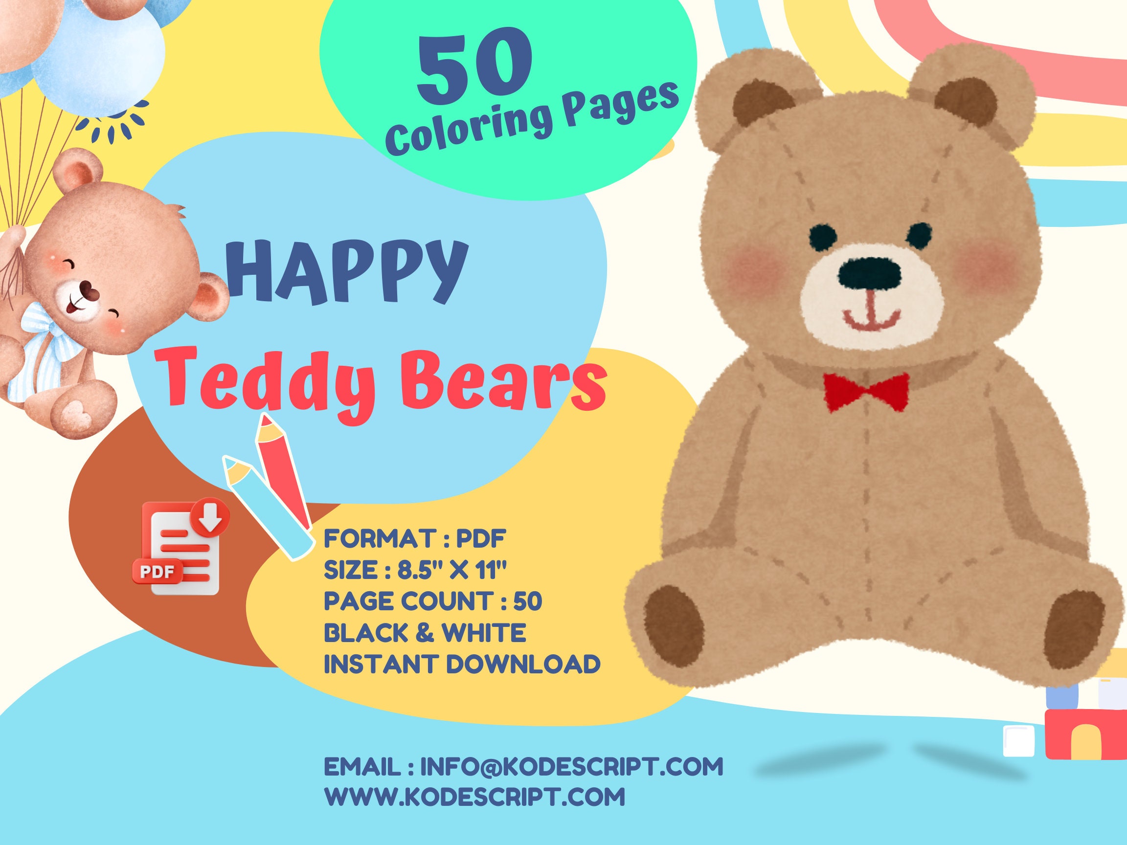 50 Happy Teddy Bears Coloring Pages for Kids for Instant Download - Etsy