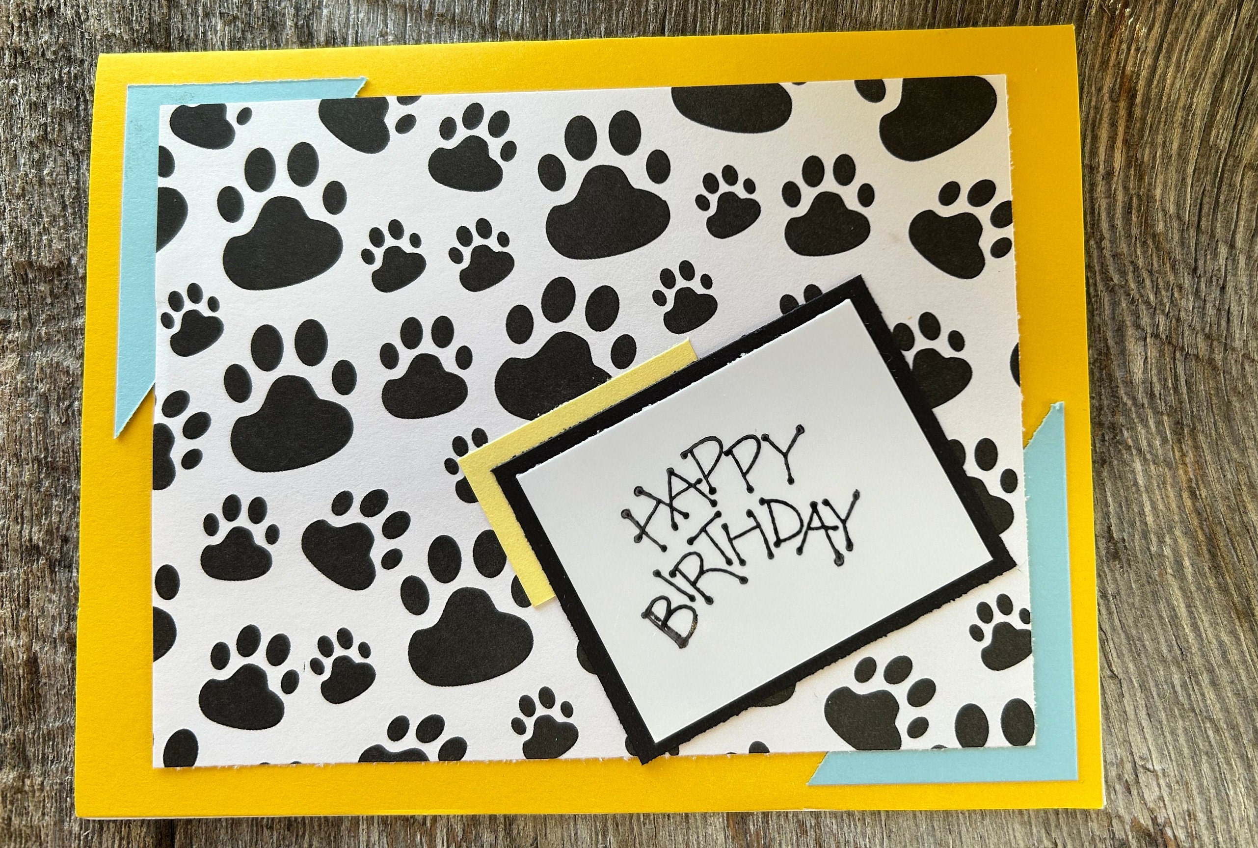 Dog Paw Greeting Card. Happy Birthday. Colorful Set of 5 Hand Stamped ...