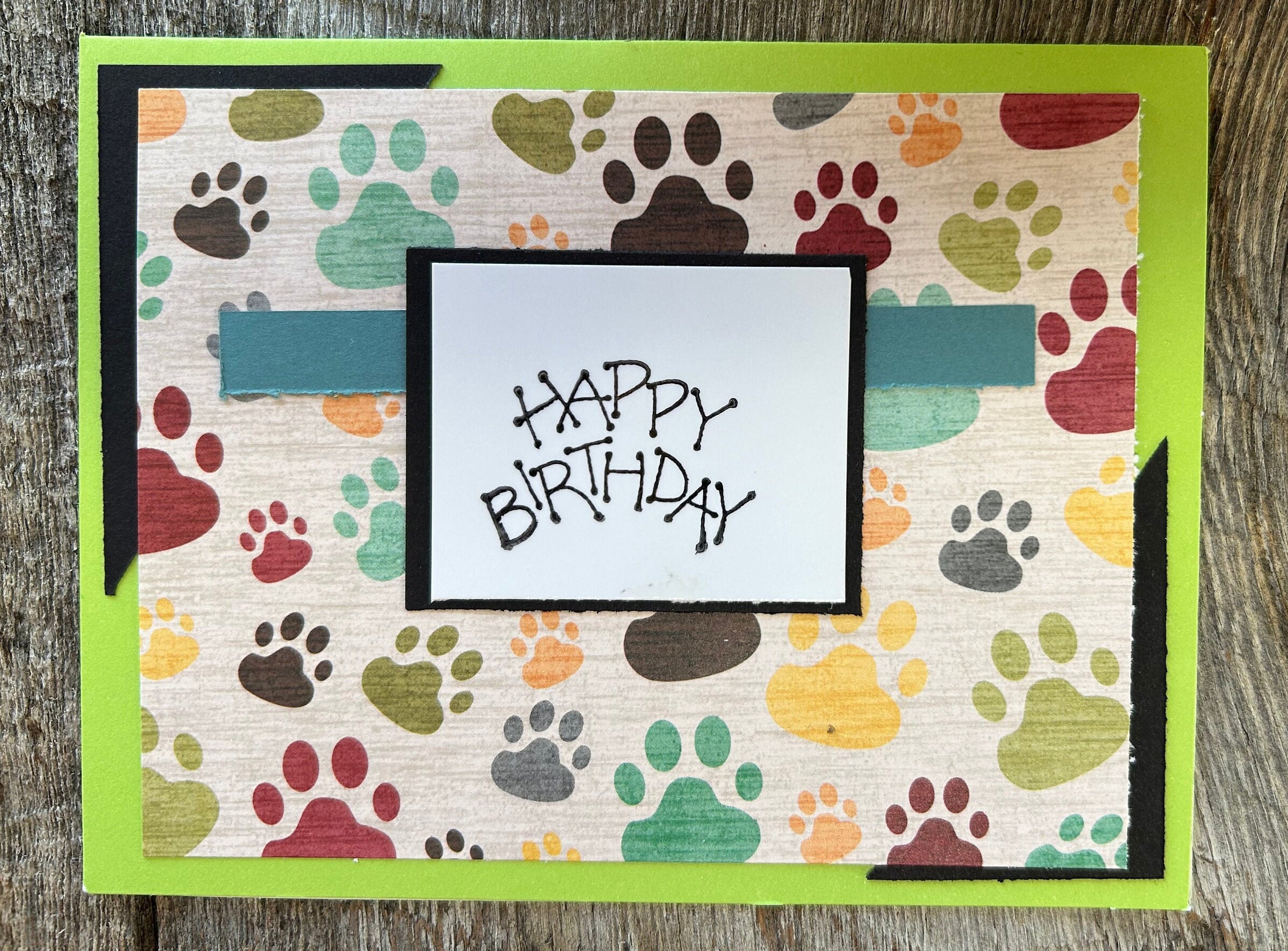 Dog Paw Greeting Card. Happy Birthday. Colorful Set of 5 Hand Stamped ...