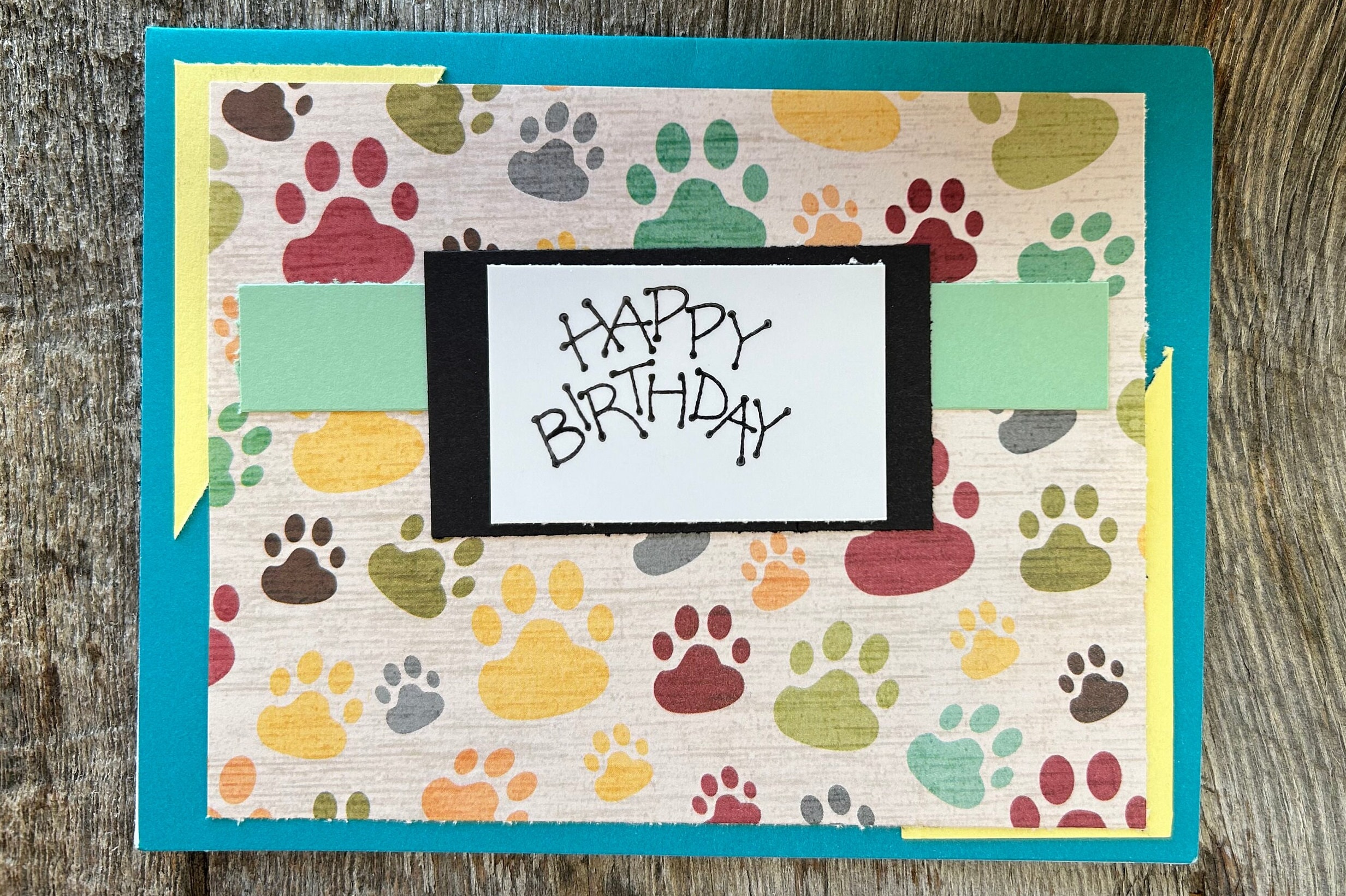 Dog Paw Greeting Card. Happy Birthday. Colorful Set of 5 Hand Stamped ...