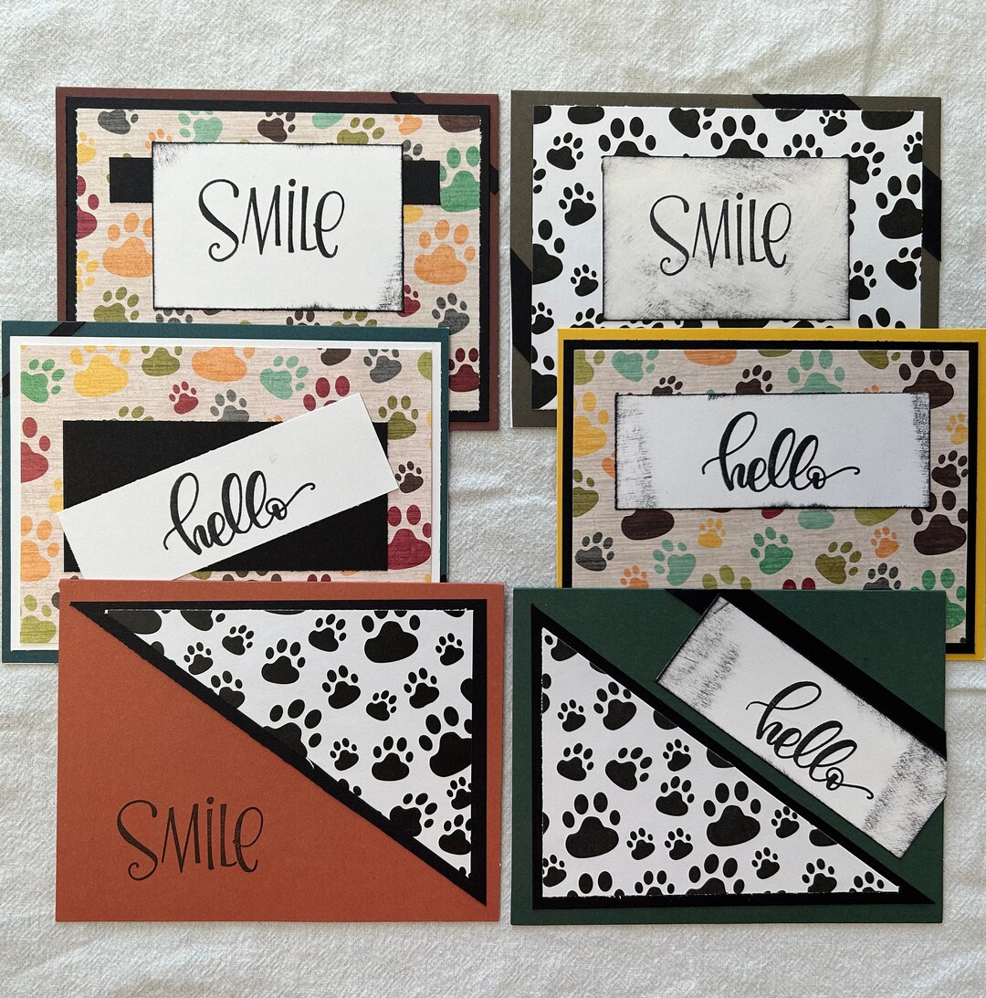 Dog Paw Greeting Card Set. Hello. Smile. Rustic Fall Colors. 6 Piece ...