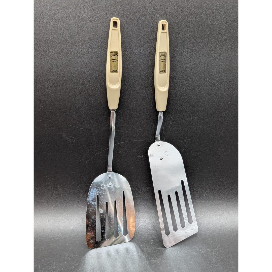 PAIR VTG Foley Slotted Spatula Chrome Plated Blade Cream Handle USA 13 ...
