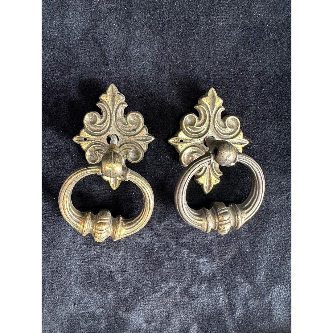 Vintage Brass Drawer Pulls Handles Dangling Handle/backplate Set of 2 ...