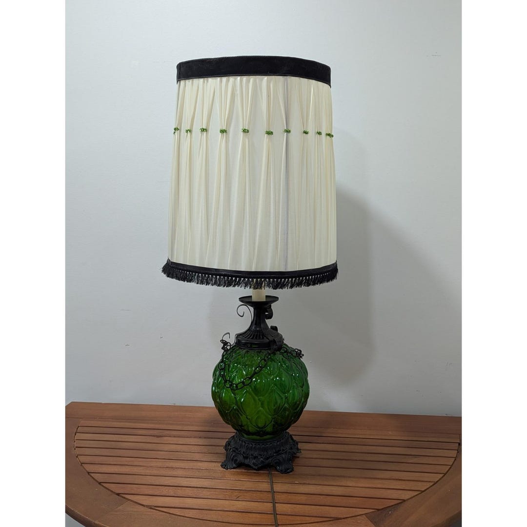 1971 L&L WMC Lamp Shade 30.5" Green Globe Dual Lamp Hollywood Regency ...
