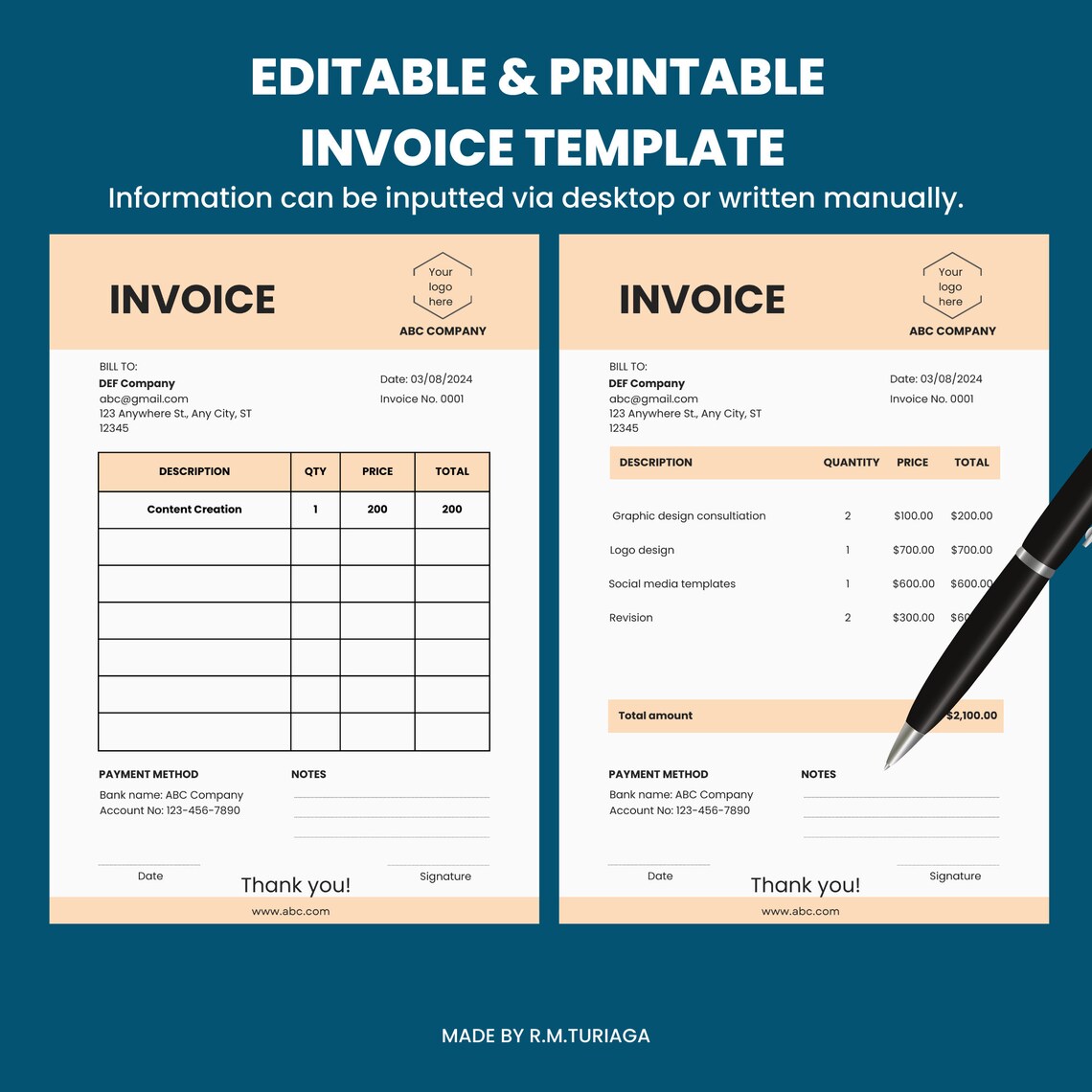 Invoice Template Editable, Invoice Billing, Sales Invoice, Order Form ...