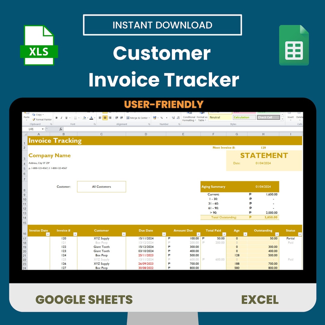 Customer Invoice Tracker Excel, Invoice Management and Tracking System ...