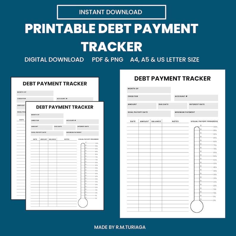 Debt Payment Tracker Printable Debt Snowball Debt Payoff Loan Payment ...