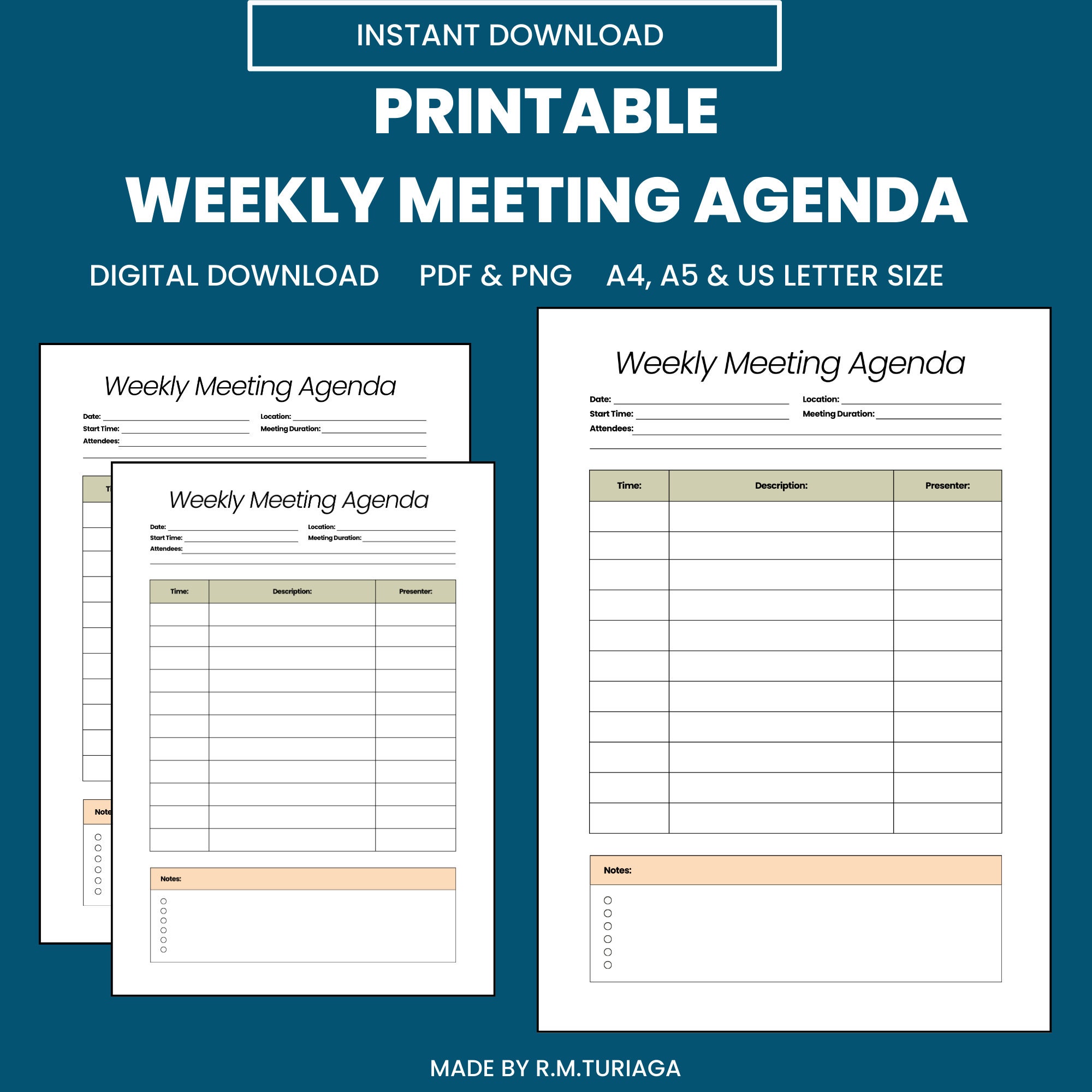 Weekly Meeting Agenda Template, Meeting Discussion Planner, Minutes of ...