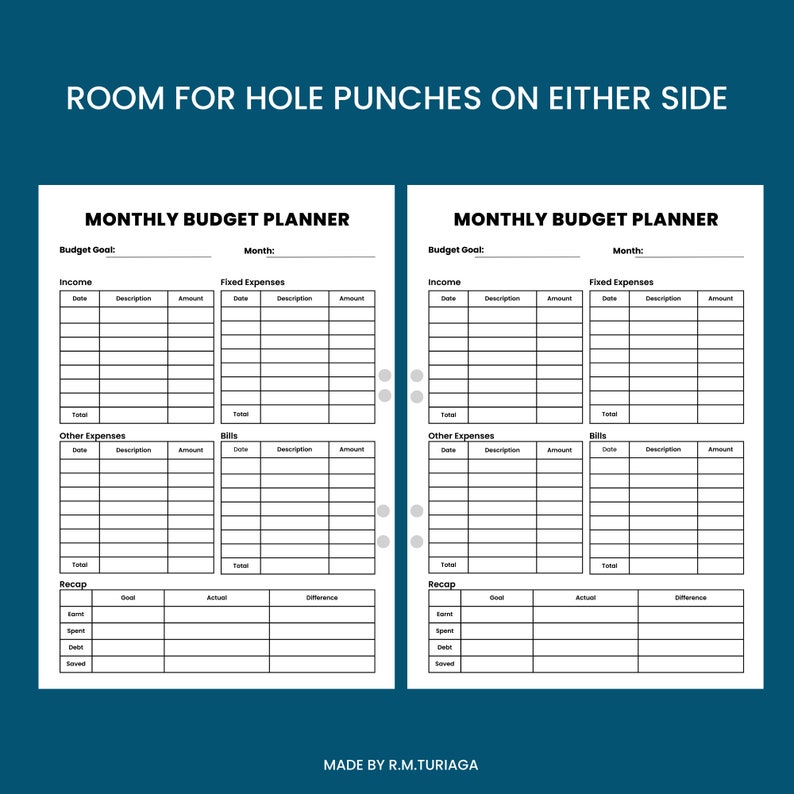 Monthly Budget Planner Financial Tracker Income and Expenses Budget ...