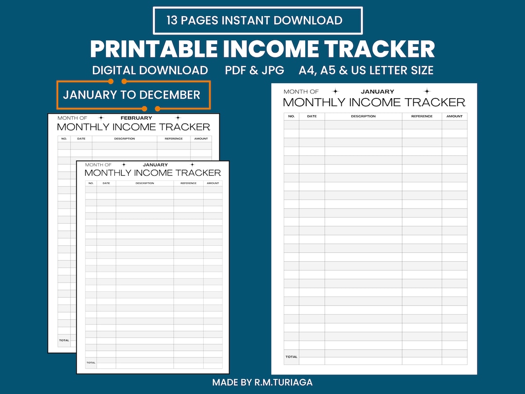 Monthly Income Tracker, Printable Financial Planner, Budget Planner ...