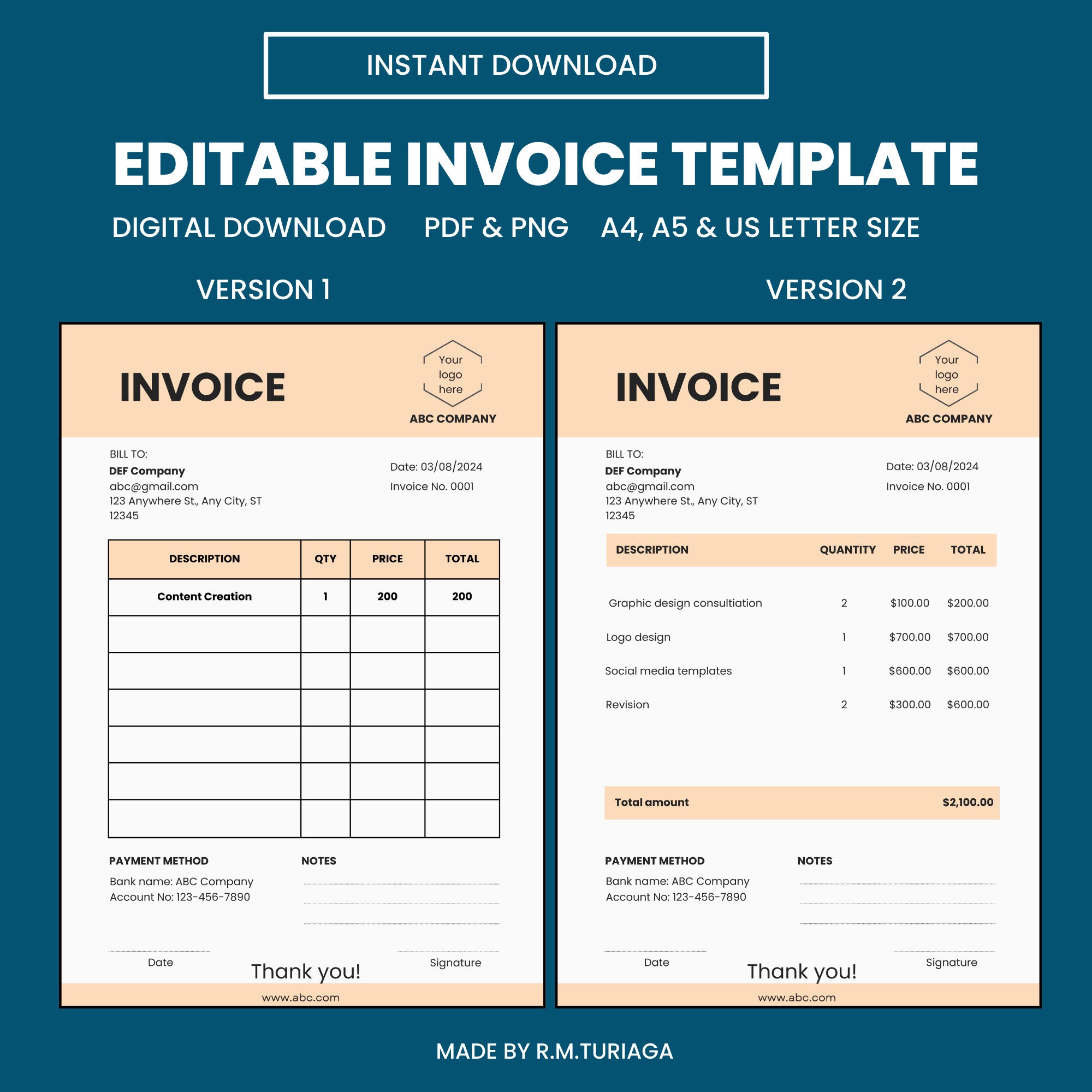 Invoice Template Editable, Invoice Billing, Sales Invoice, Order Form ...