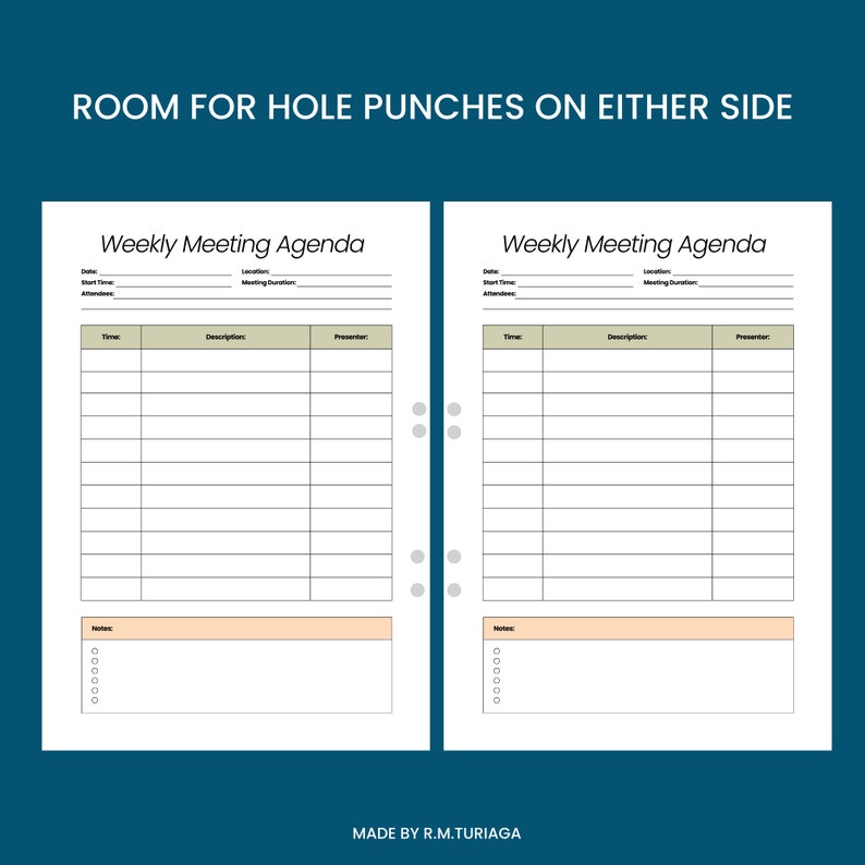 Weekly Meeting Agenda Template, Meeting Discussion Planner, Minutes of ...
