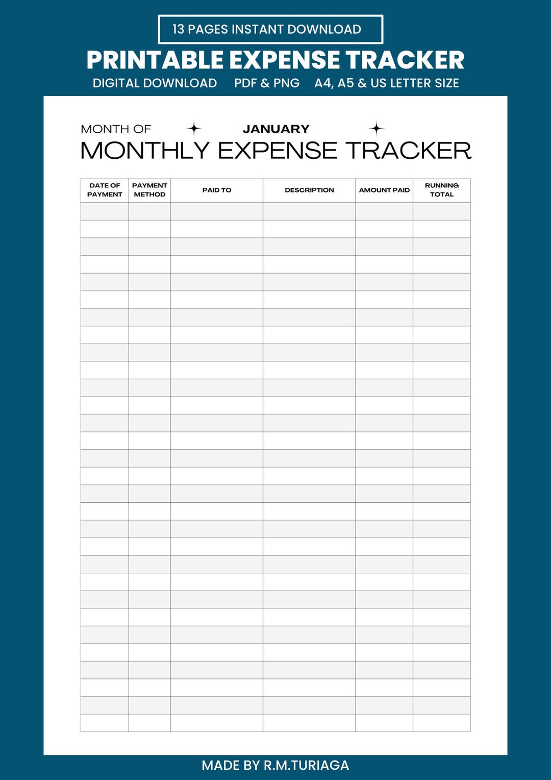 Monthly Expense Tracker Printable Spending Tracker Financial Planner ...
