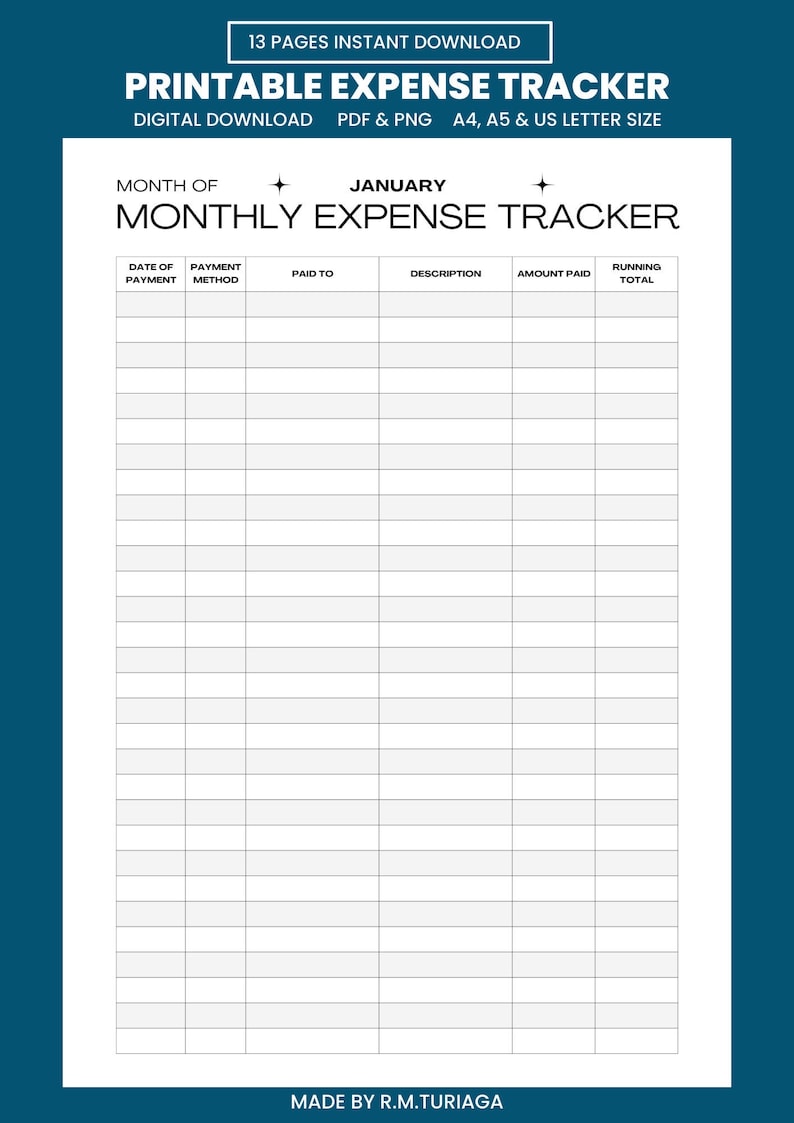 Monthly Expense Tracker Printable Spending Tracker Financial Planner ...