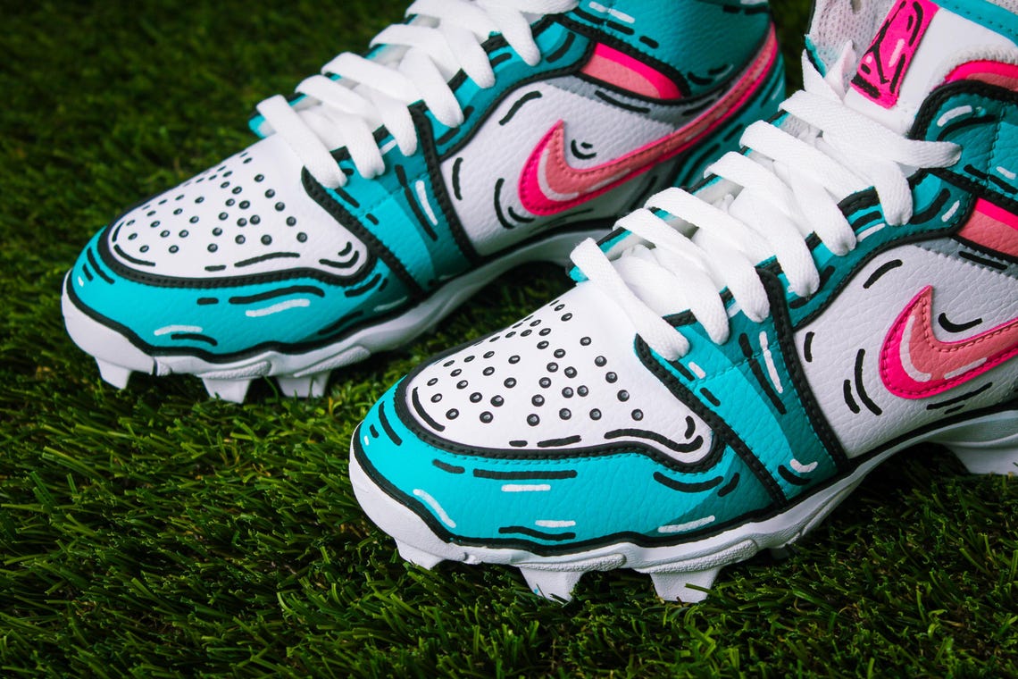 Kids Cartoon Jordan 1 Cleats "south Beach" - Etsy