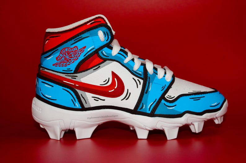 Kids Cartoon Jordan 1 Cleats - Ice Blue Colorway - Etsy