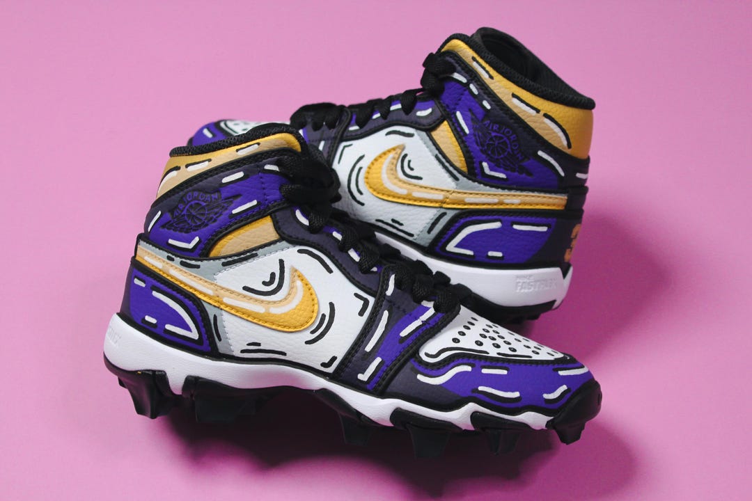 Kids Cartoon Jordan 1 Cleats (psychedelic Purple Colorway) - Etsy