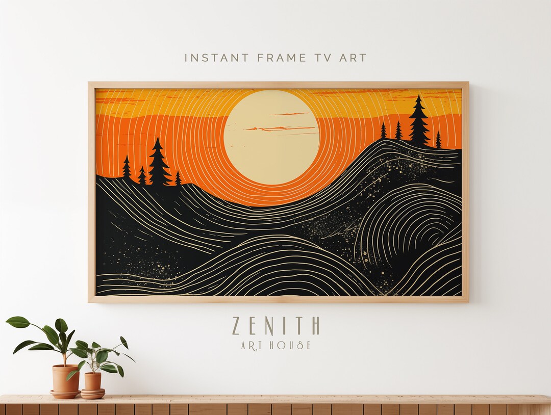 Boho Sunset Linocut Print | Samsung FRAME TV Art, Modern Neutral Wall ...