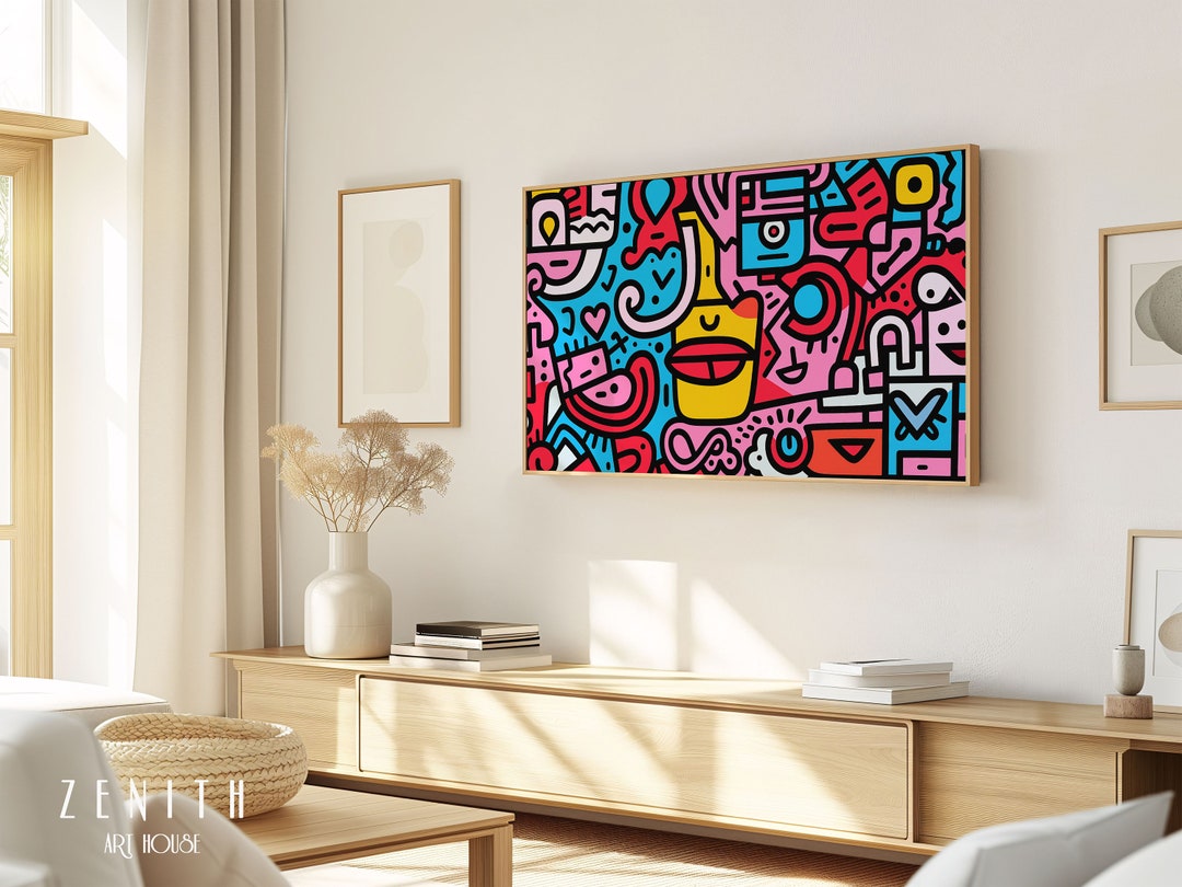 80's Retro Abstract Faces Poster, Samsung FRAME TV Art, Modern Wall ...