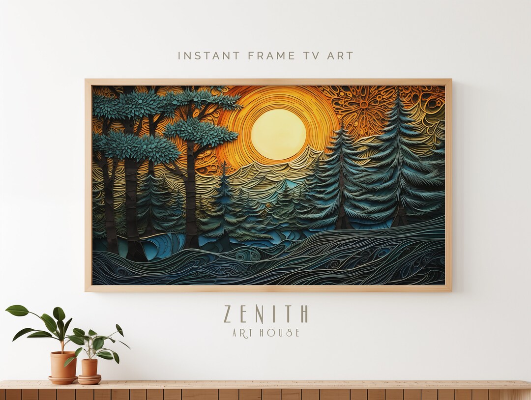 Sgraffito Sunset Forrest Landscape Abstract | Samsung FRAME TV Art ...