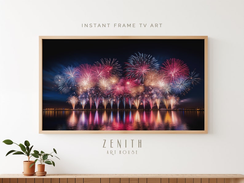 Fireworks Over Water Skyline Photo, Samsung FRAME TV Art, Modern Wall ...