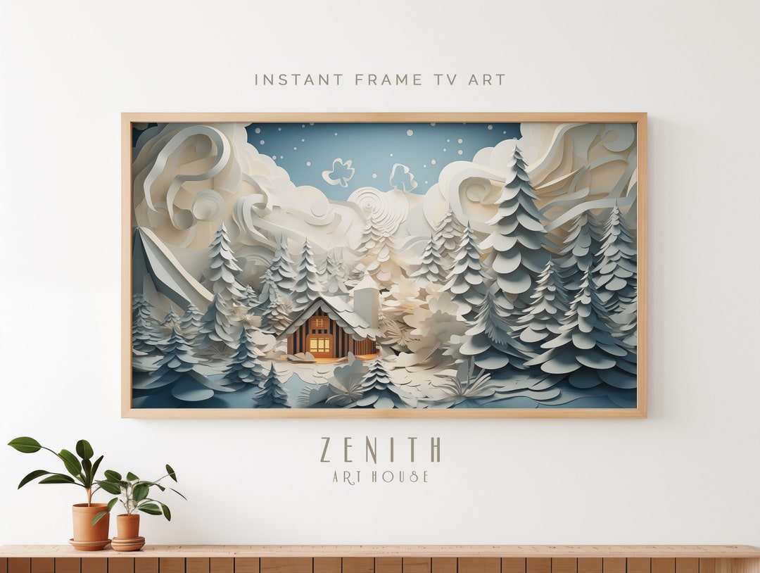 3D Paper Winter Cabin Landscape | Samsung FRAME TV Art, Modern Wall ...