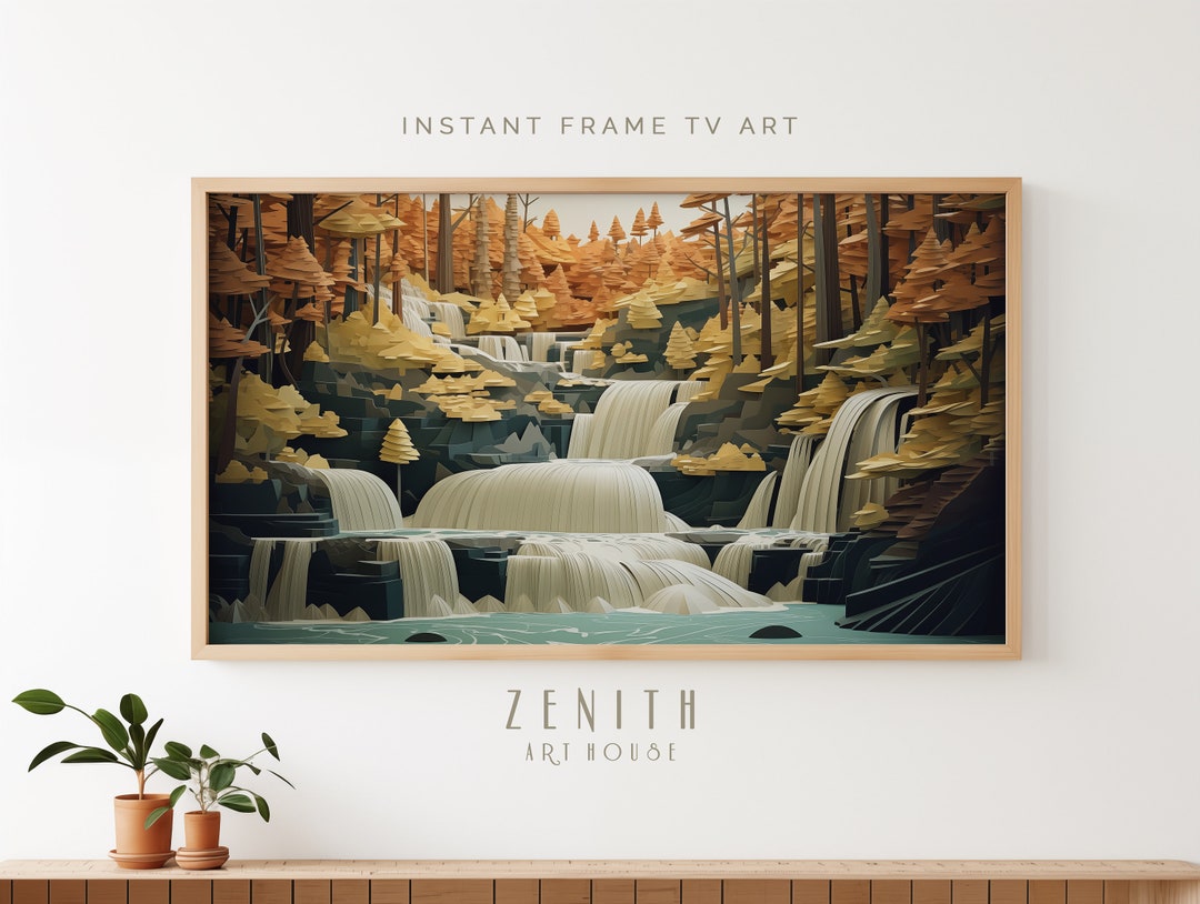 3D Paper Waterfall Landscape | Samsung FRAME TV Art, Modern Neutral ...