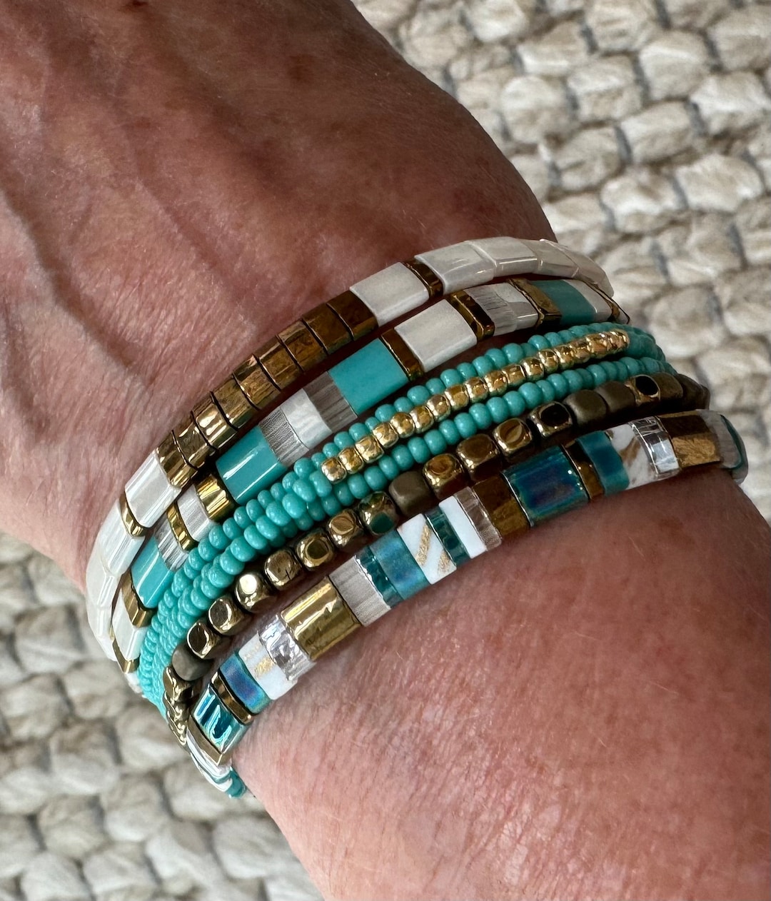 Miyuki Tila Bead Stacking Stretch Bracelets - Caribbean Breezes ...