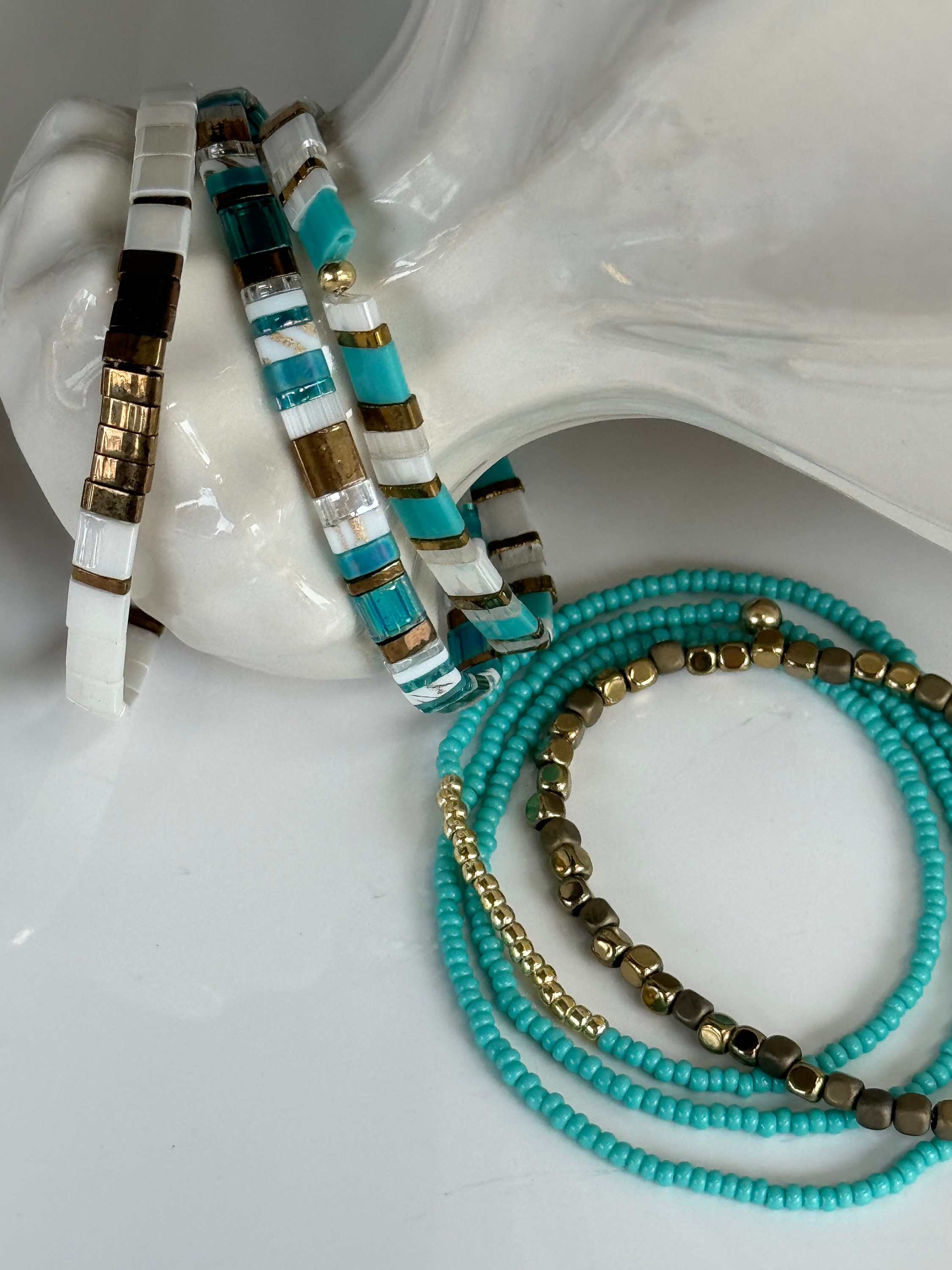 Miyuki Tila Bead Stacking Stretch Bracelets - Caribbean Breezes ...