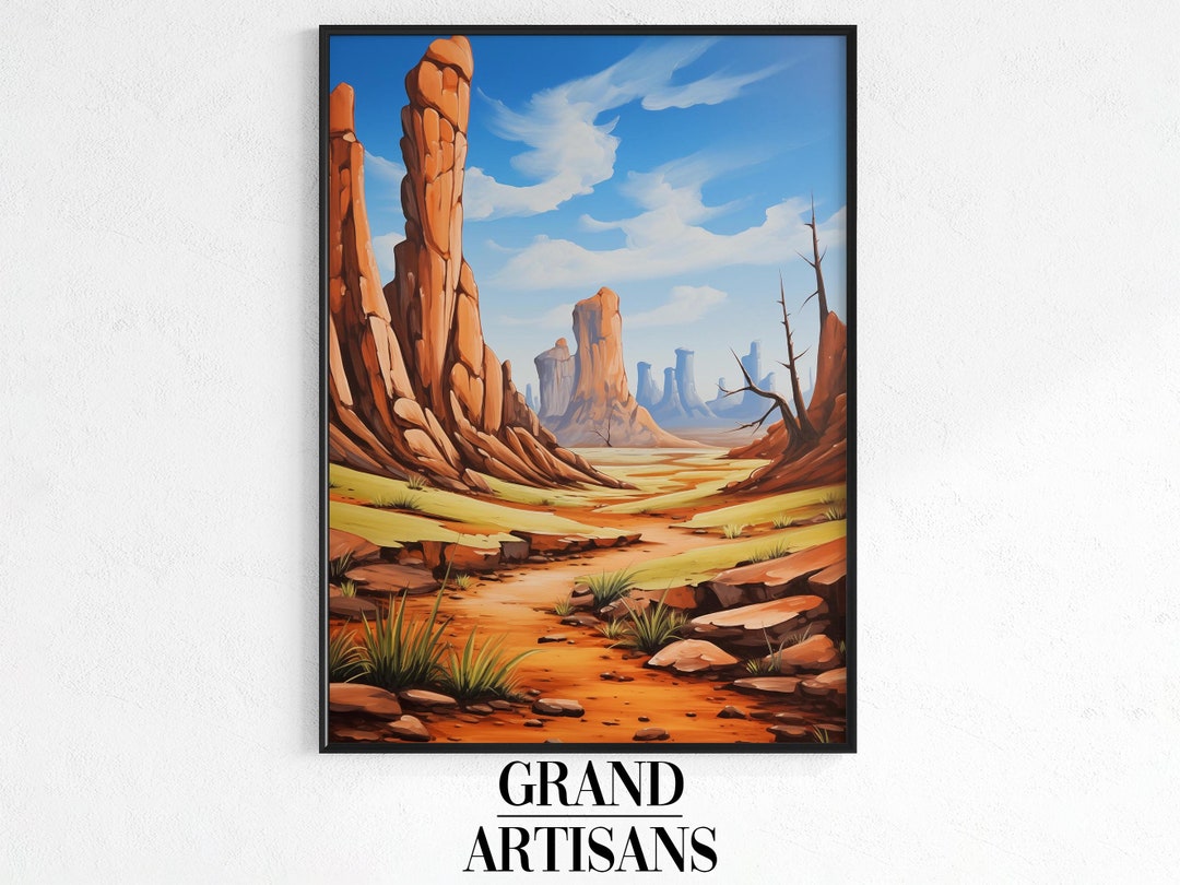 Australian Outback Oil Painting Red Desert Sands Unique Rock Formations ...