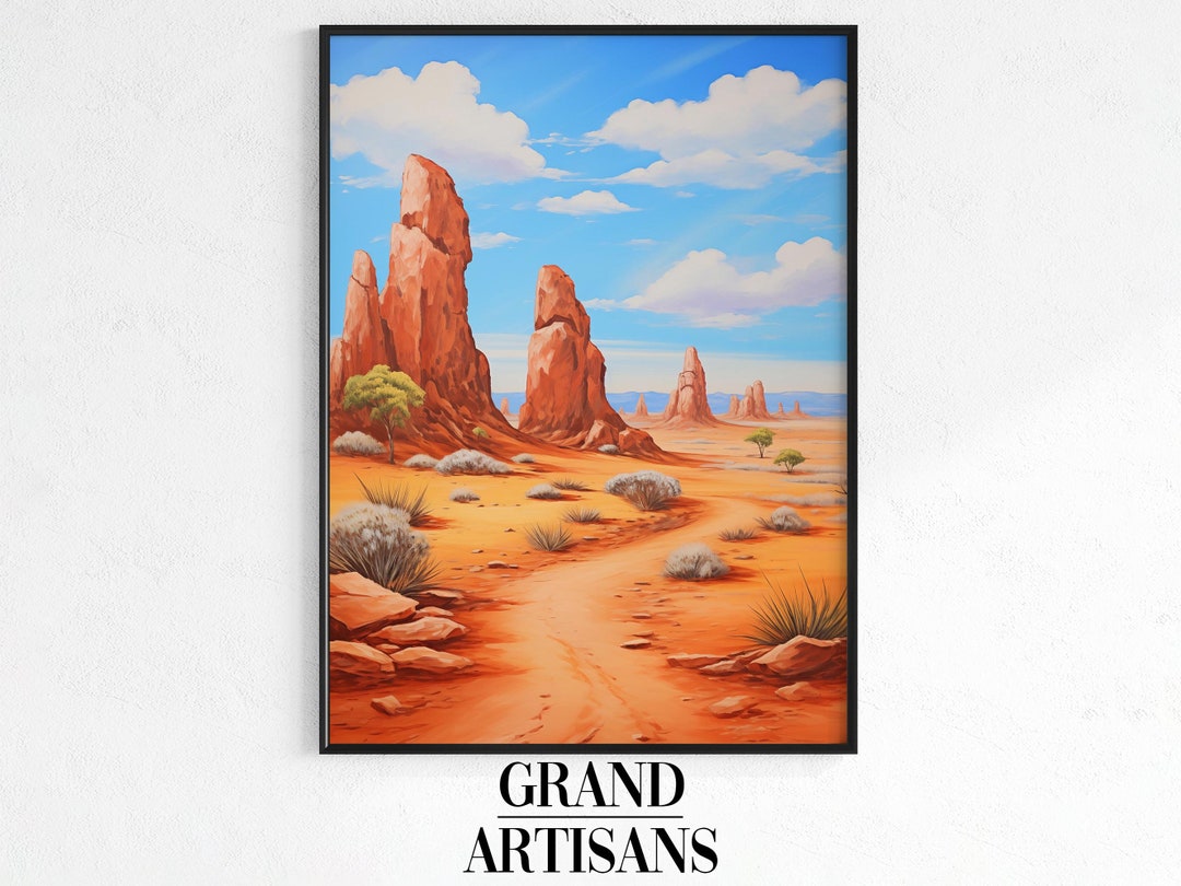 Australian Outback Oil Painting Red Desert Sands Unique Rock Formations ...